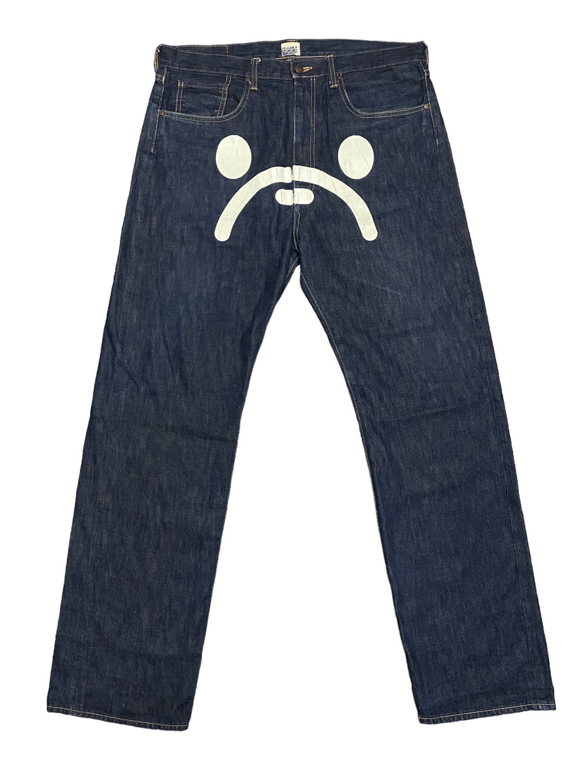 Bape × Vintage Vintage Bape OG Sad Face Distressed Denim Jeans | Grailed