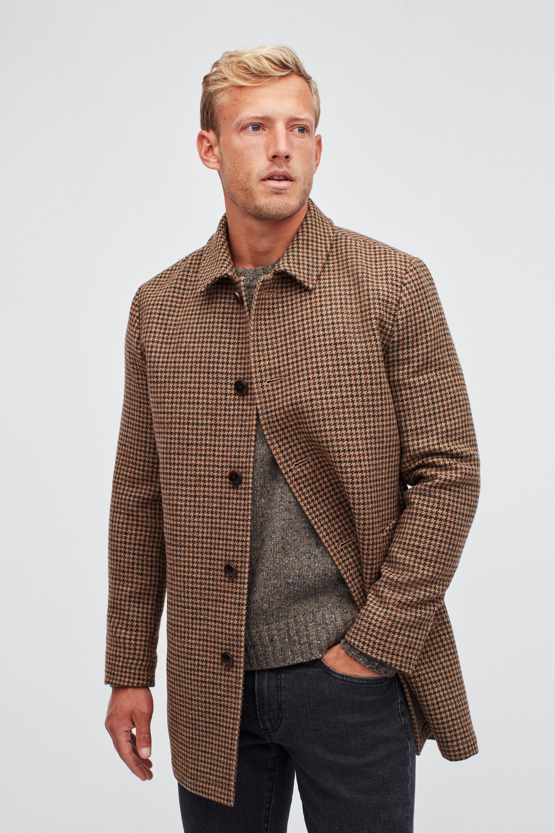 Bonobos Bonobos tan houndstooth donegal wool tweed car coat | Grailed