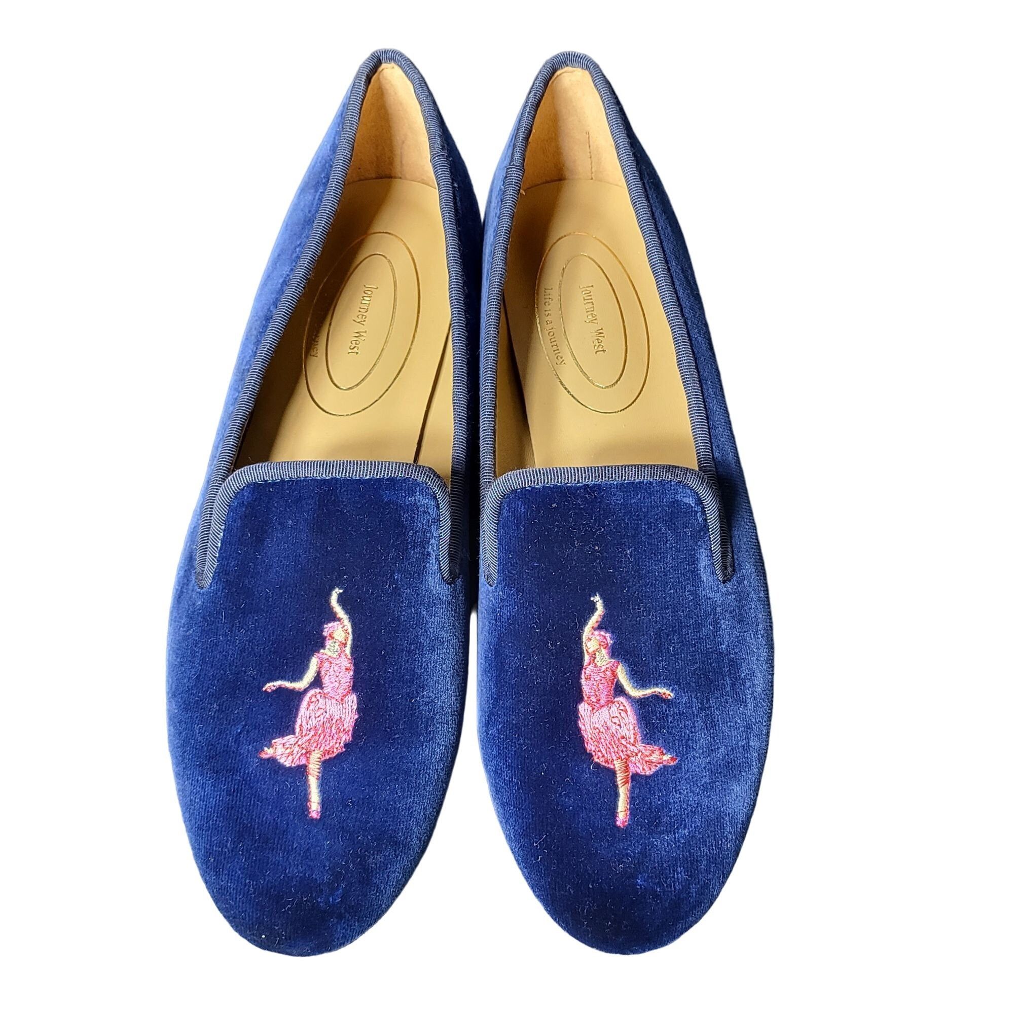 Other Journey West Embroidered Dancing Lady Velvet Loafers Navy 7 | Grailed