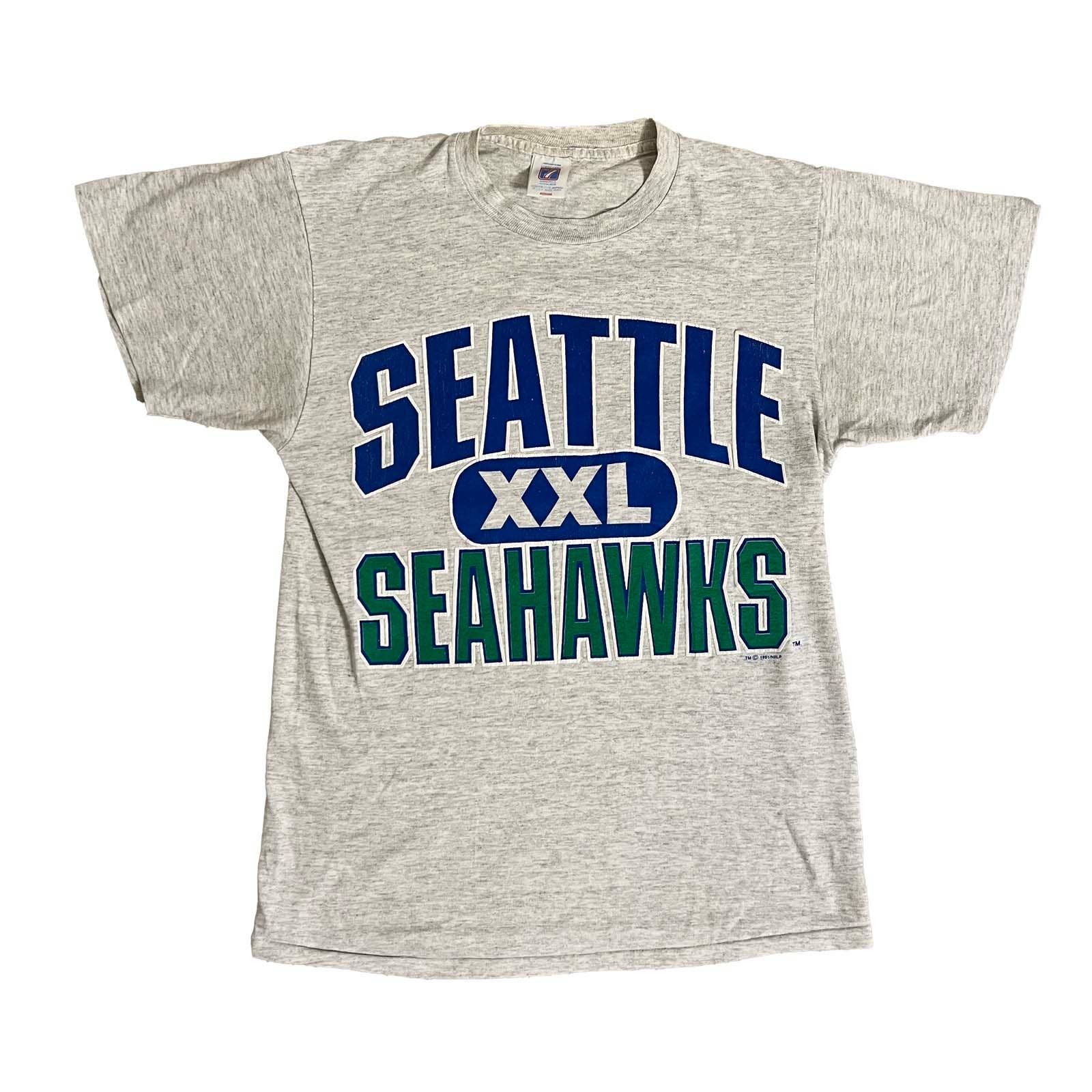 Logo 7 VINTAGE 91 SEATTLE SEAHAWKS NFL PUFF PRINT LOGO TEE GRAY | Grailed