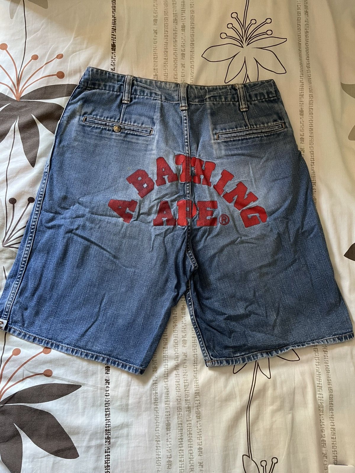 Bape Bape OG College Logo Washed Short Denim Jeans Size M | Grailed