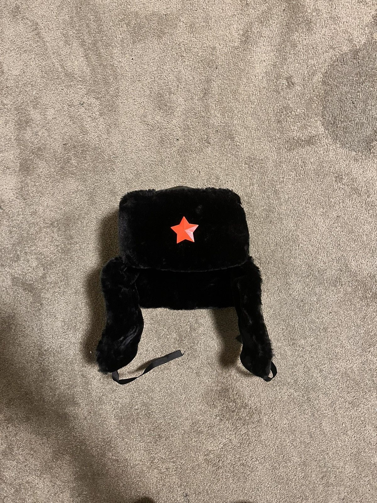 Archival Clothing black red star fluffy ushanka hat | Grailed