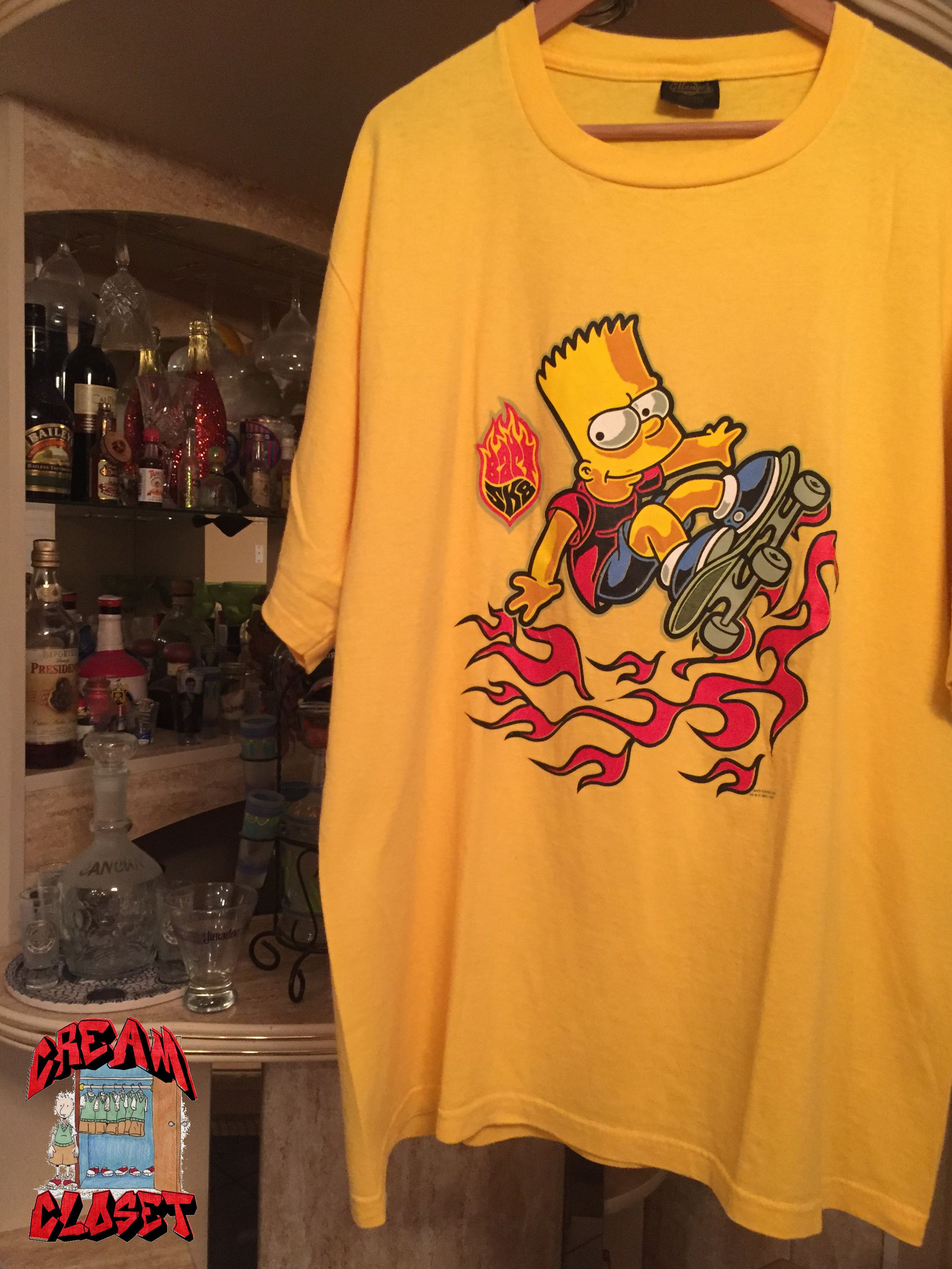 Changes VINTAGE 2001 BART SIMPSON SK8 FLAME THE SIMPSONS TEE IN YELLOW ...