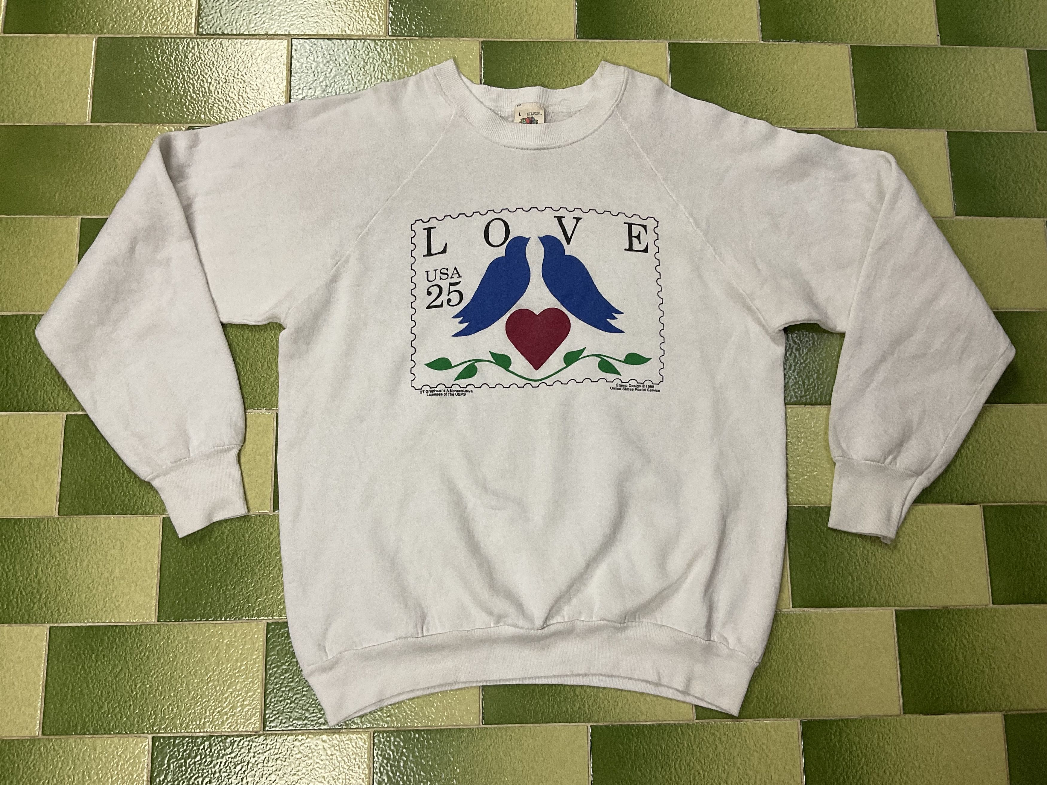 Vintage Vintage 1988 USPS Love USA 25 Cent Postage Stamp Sweatshirt ...