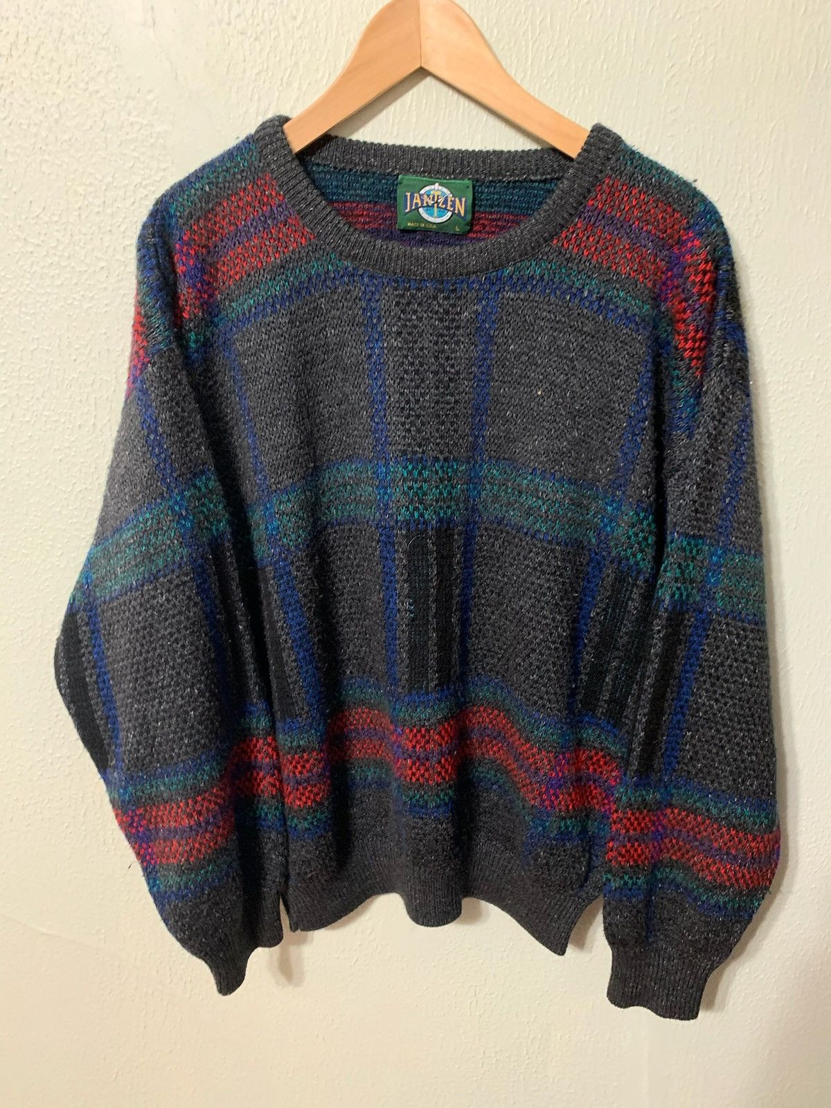 Coloured Cable Knit Sweater × Vintage Vintage Big Check Knit Sweater ...