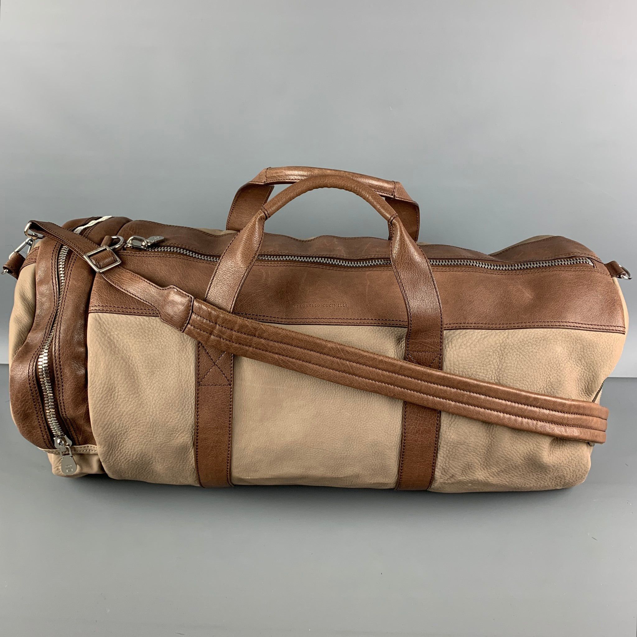 Brunello Cucinelli Taupe Brown Leather Duffle Bags | Grailed