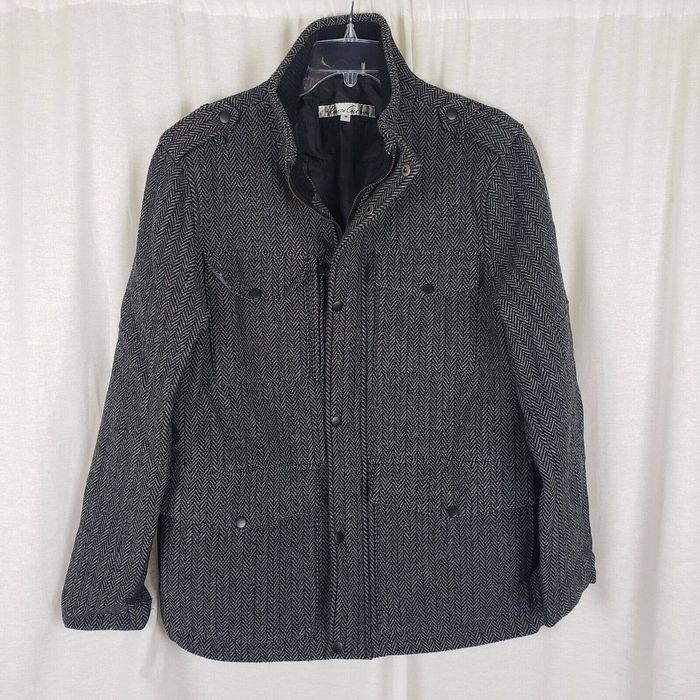 Kenneth Cole Kenneth Cole NY Herringbone Tweed Wool Bomber Field Jacket ...
