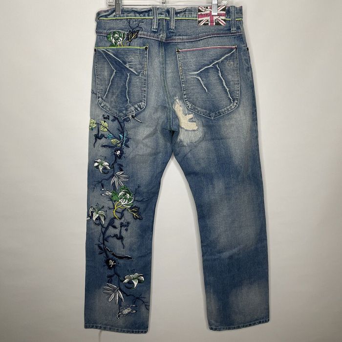 Artful Dodger Embroidered Skull Scorpion Distressed Blue Denim Jeans ...