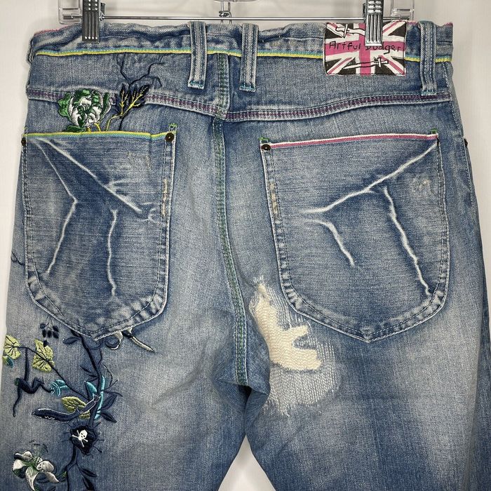 Artful Dodger Embroidered Skull Scorpion Distressed Blue Denim Jeans ...