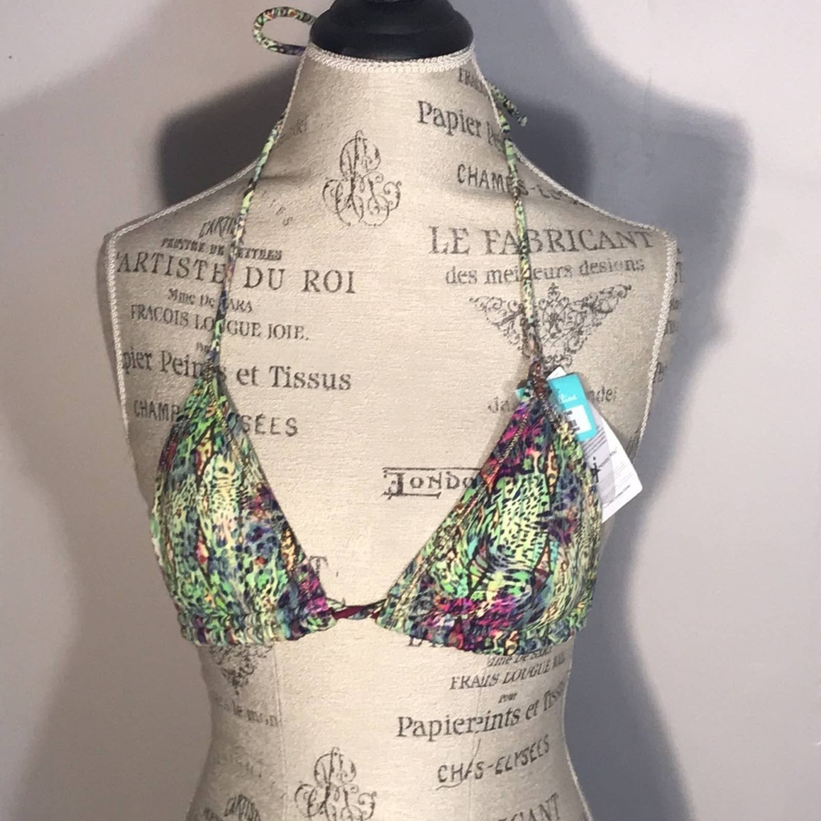 Swims NEW Malai swim green tribal animal print triangle bikini top ...