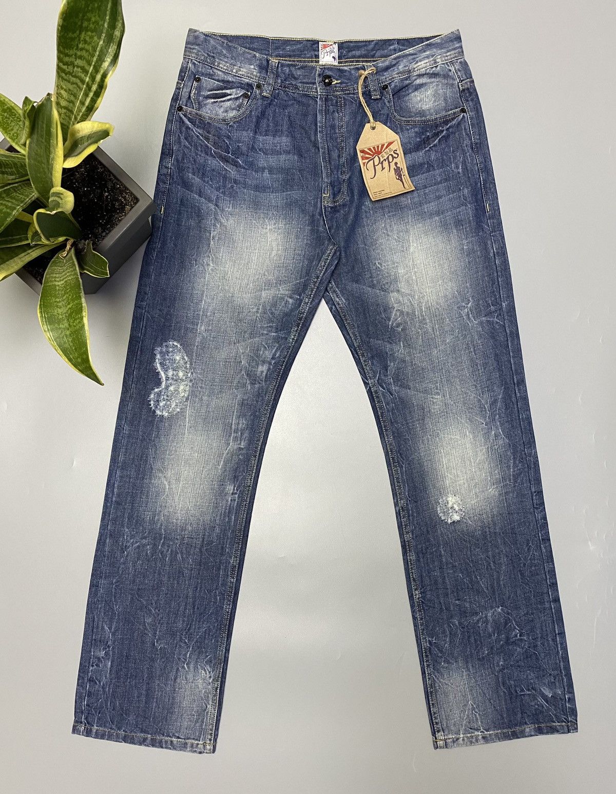 Japanese Brand × Prps × Streetwear NWT PRPS Distressed Blue Denim Jeans ...
