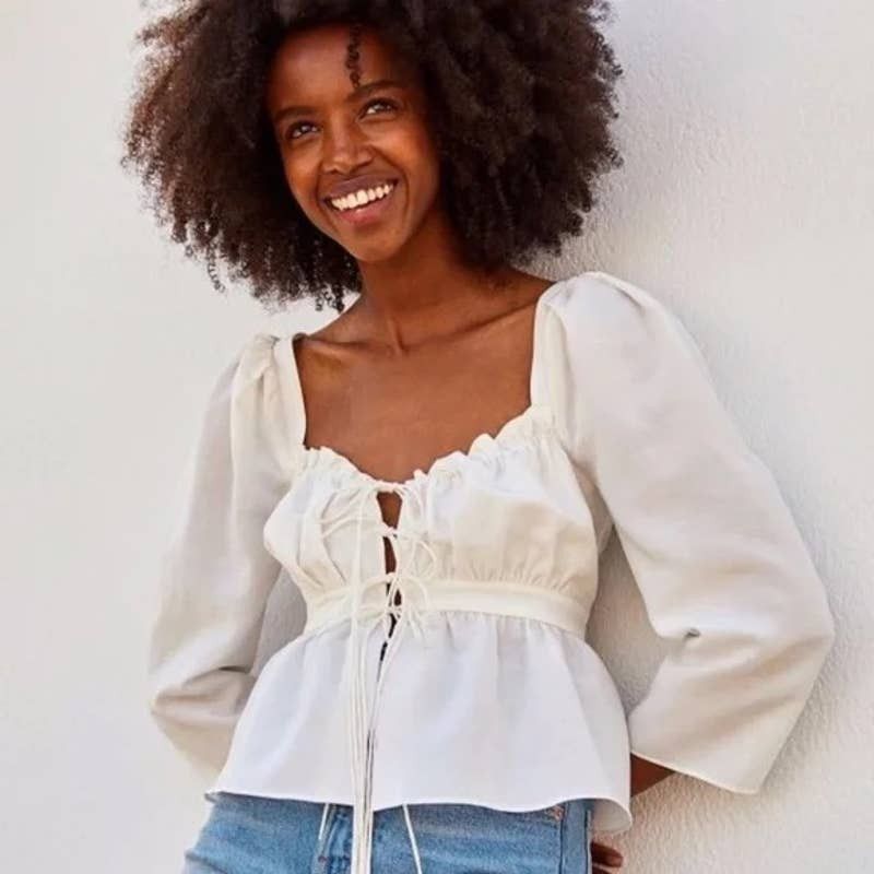 H&M Brock Collection H&M Tie Front Corset Top Puffed Shoulders | Grailed