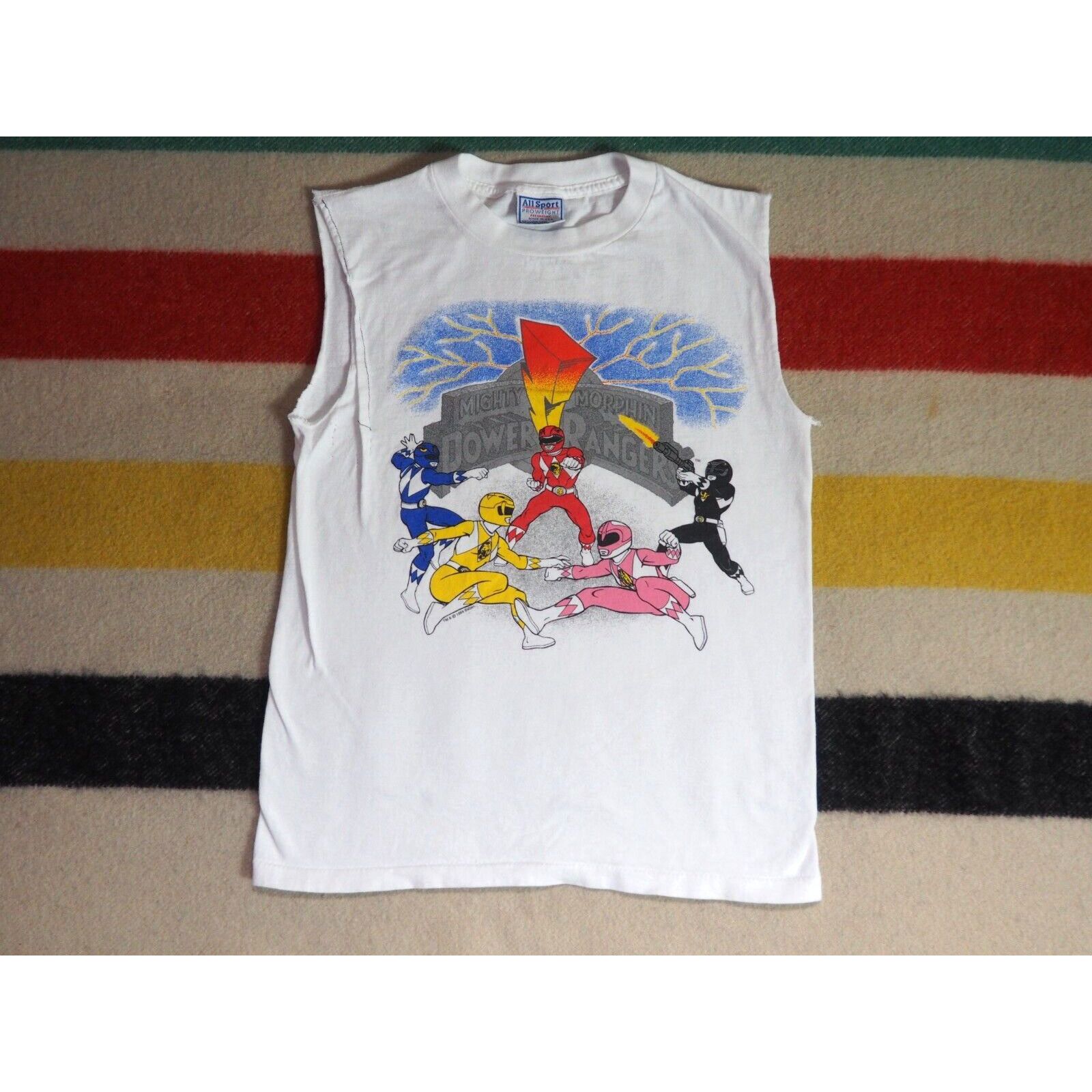 Vintage VTG 90s POWER RANGERS Saban 1994 Comic Cartoon Art White Tank ...