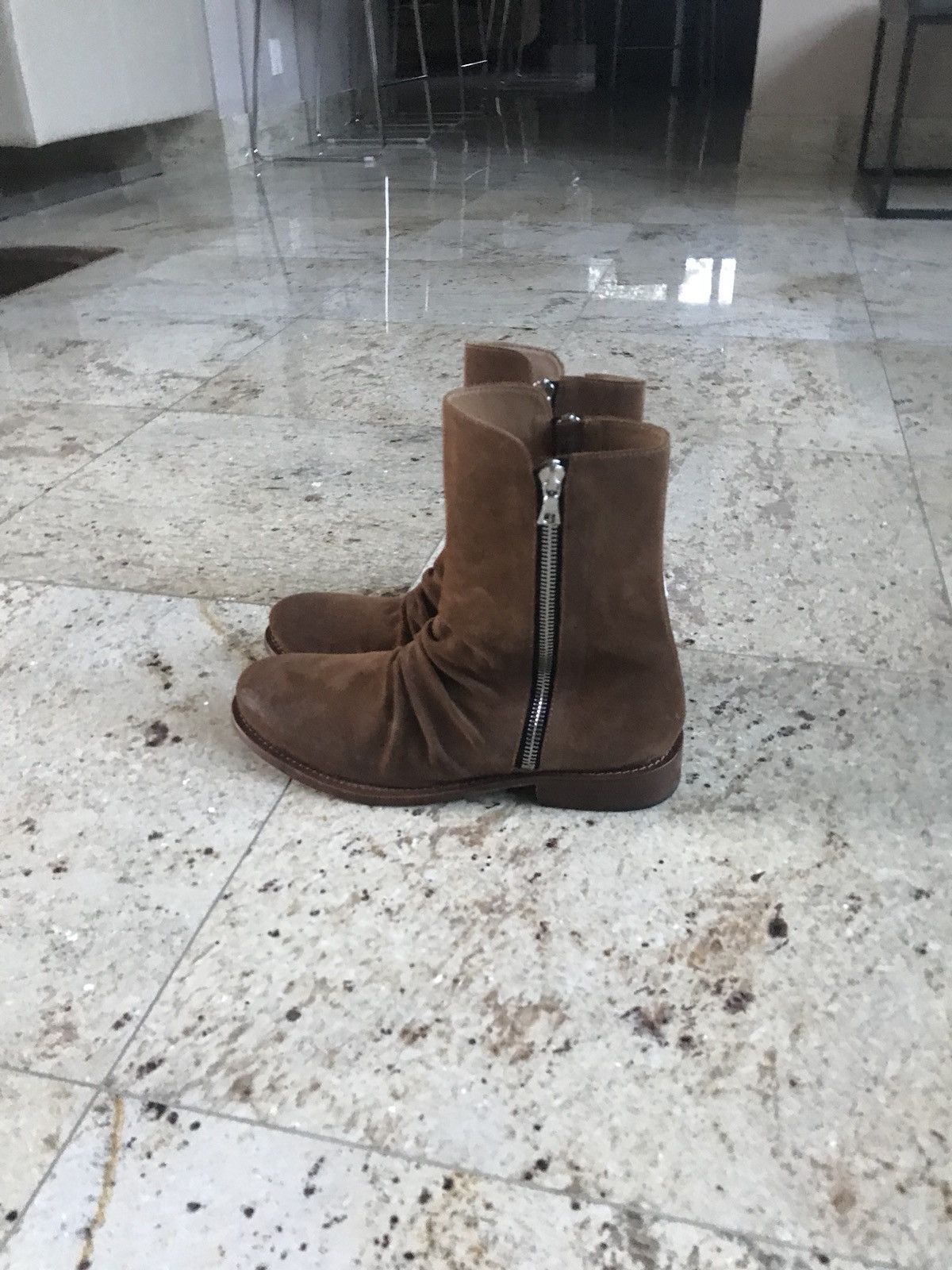 Amiri Cigar Brown Suede Stack Boots | Grailed