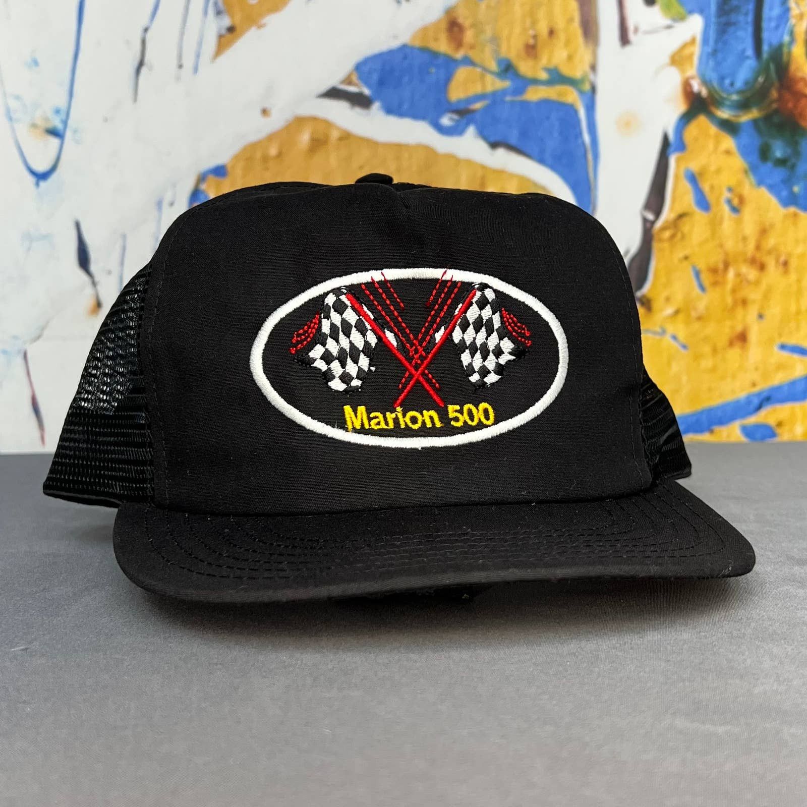 Vintage vtg 80s/90s Marion 500 (Indy 500) Checkered Flag trucker hat ...