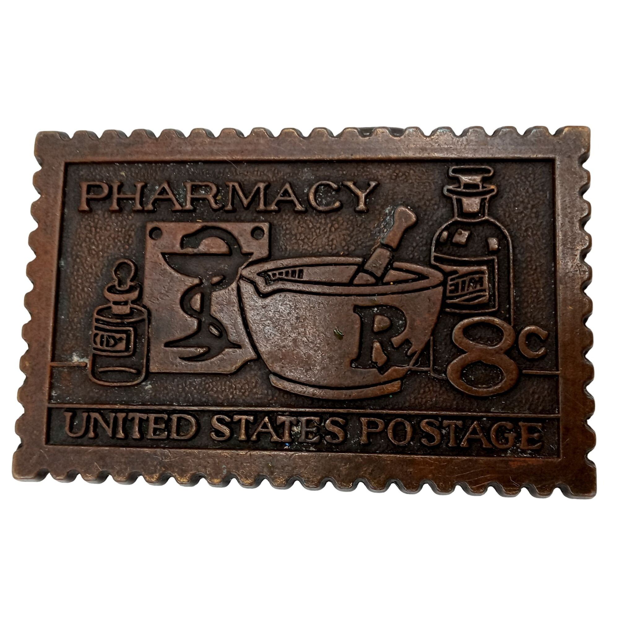 Vintage Pharmacy Belt Buckle United States Postage Stamp Pharmacist ...