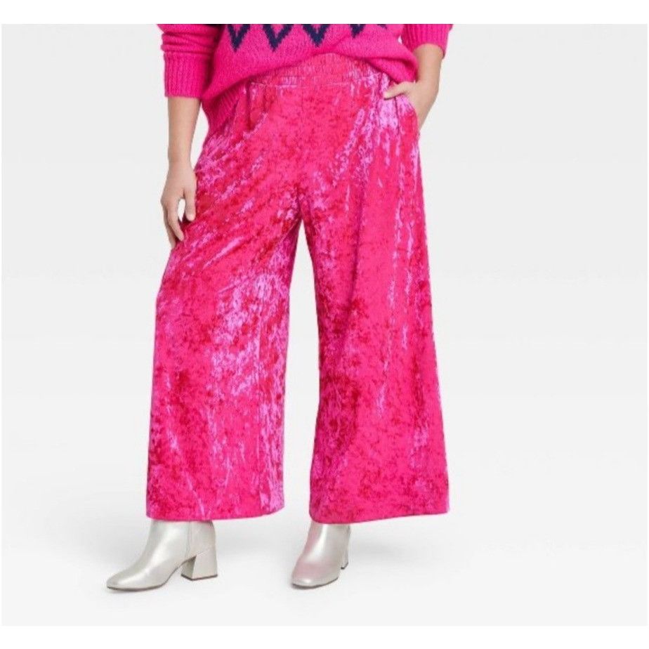 Target Basics a new day Hot Pink Crushed Velvet Mid Rise Wide Leg Pants ...