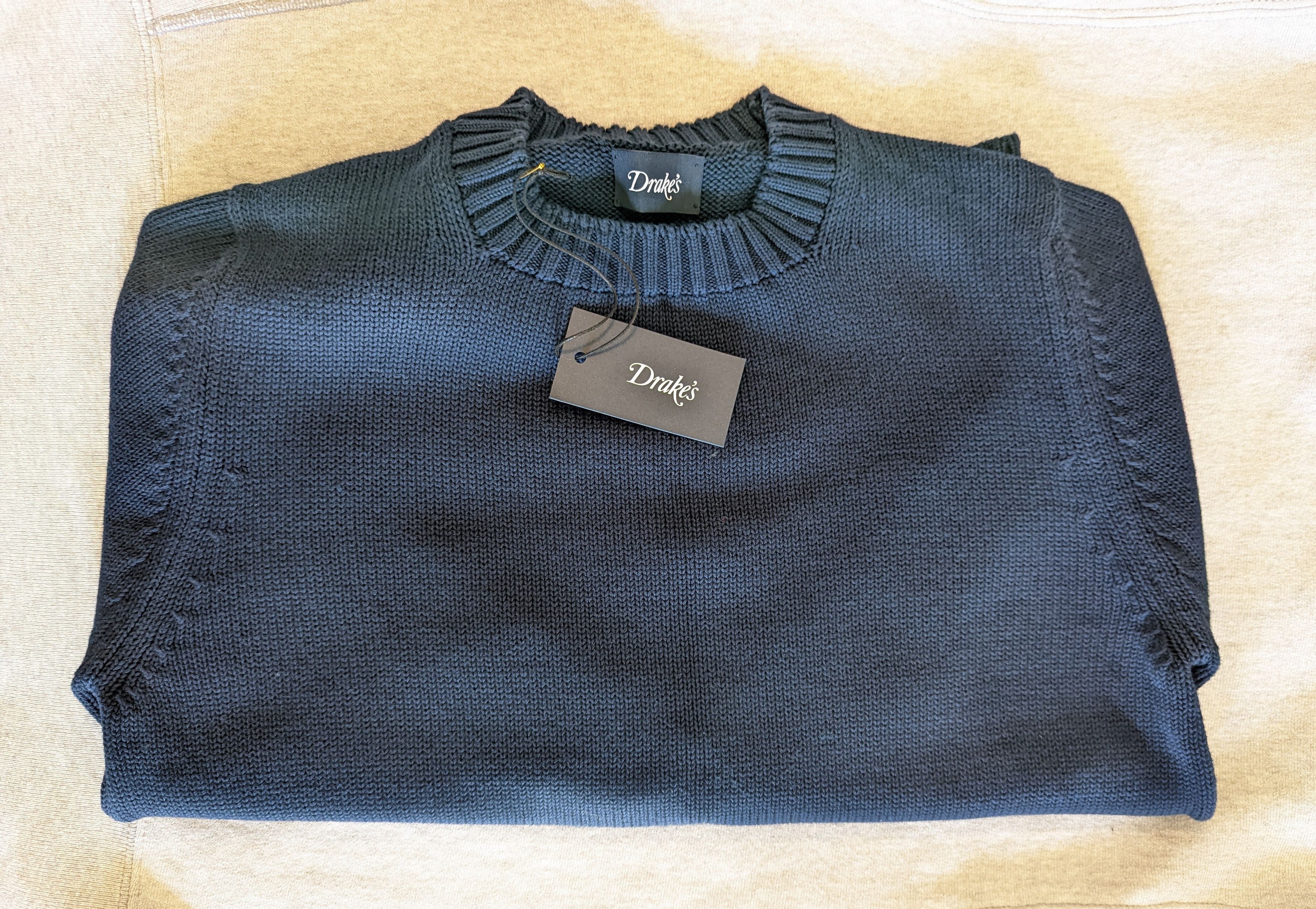 Drakes Navy Cotton Crewneck Sweater | Grailed