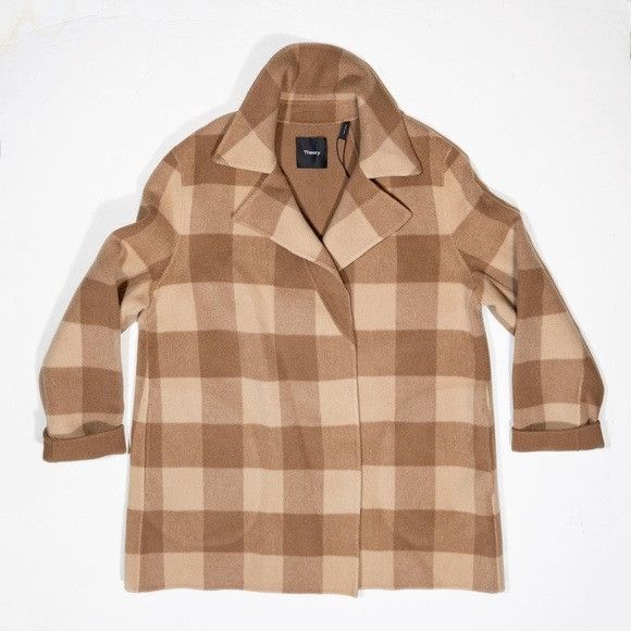 Theory NEW Theory Overlay Coat Jacket Check Print Pattern Felt Doub ...