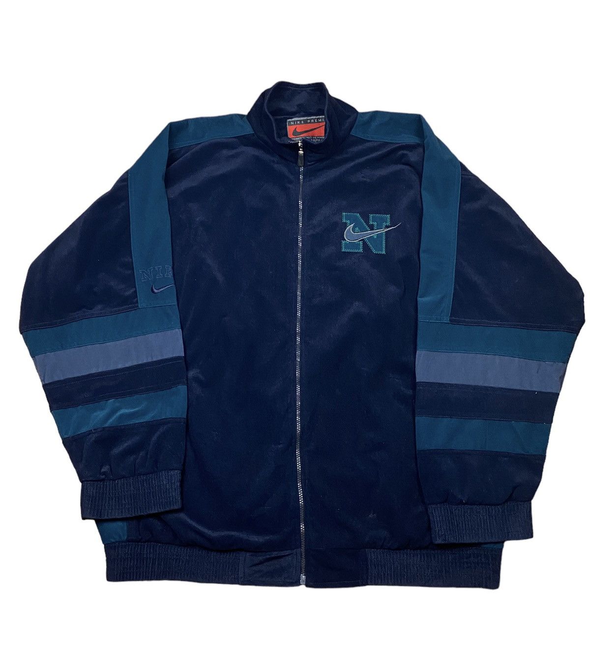 Nike × Vintage Vintage 90s Nike Bootleg Blue Velour Zip Up Track Jacket ...
