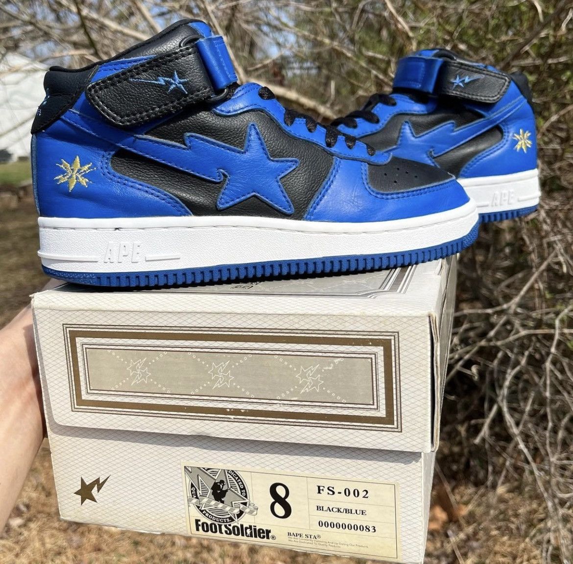 Bape × Devilock 2002 A Bathing Ape x Devilock Blue/Black Leather Mid Bapesta | Grailed