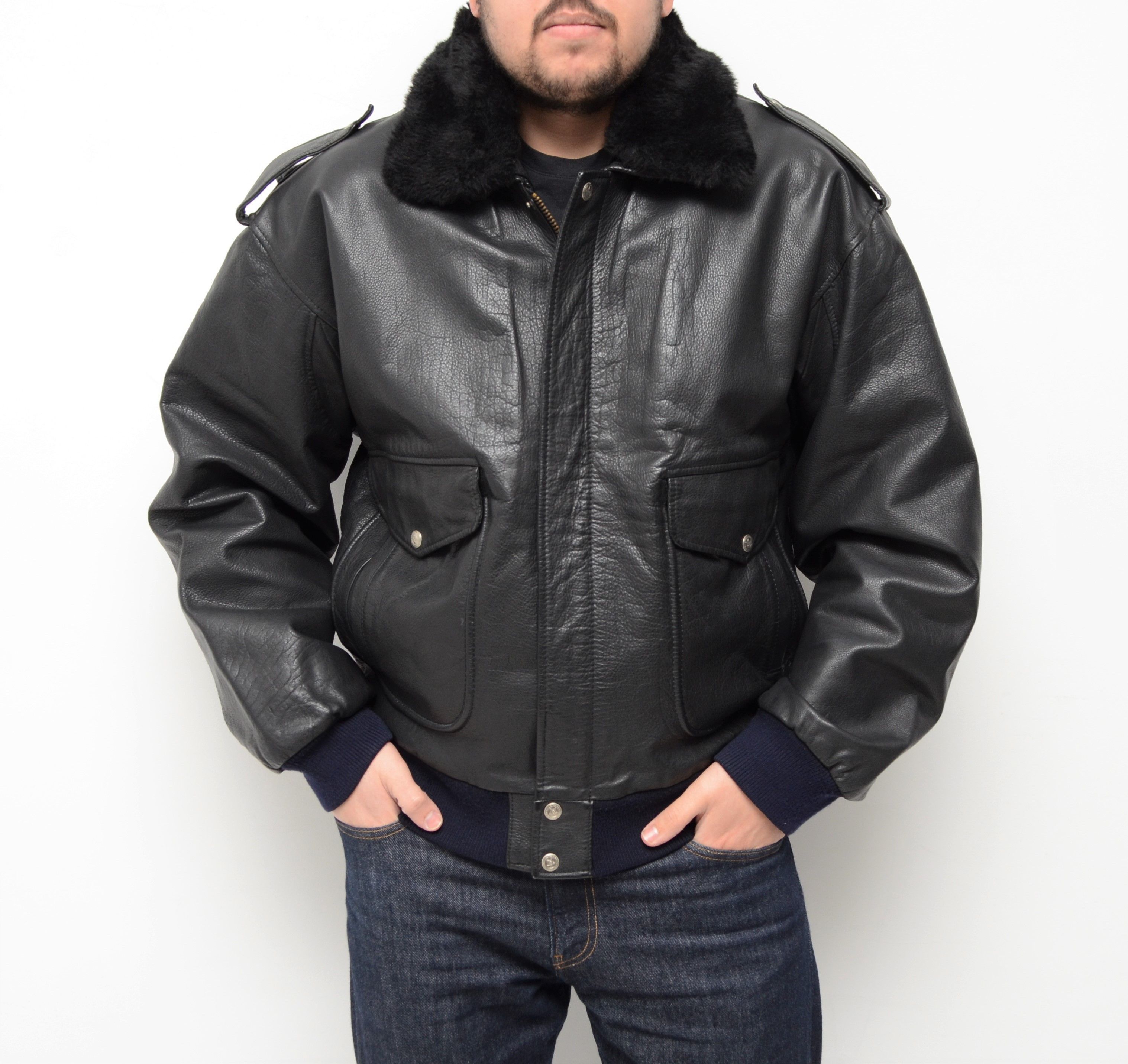 Other Leather Jacket B2 Aviator Bomber Pilot Flight Black Size XXL ...