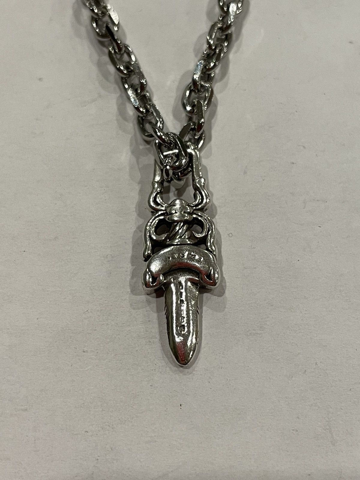 Chrome Hearts RARE Chrome Hearts Dagger Pendant Roll Chain Necklace ...