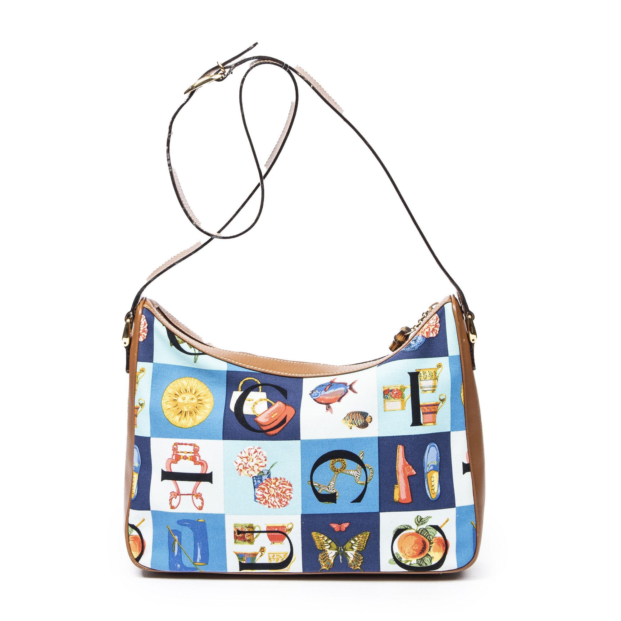 Gucci Alphabet Letters Patchwork Zip Messenger in Blue/Brown Patchwork ...