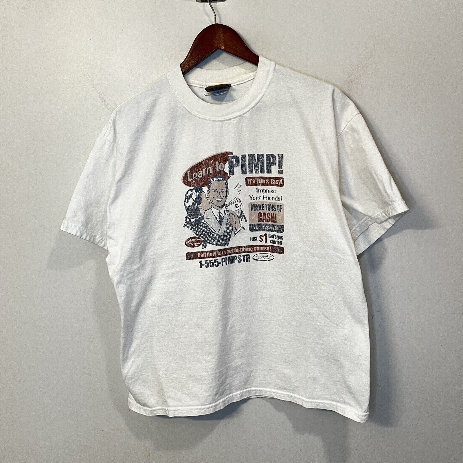 Vintage Vintage Learn to Pimp White T Shirt Funny Humor y2k L | Grailed