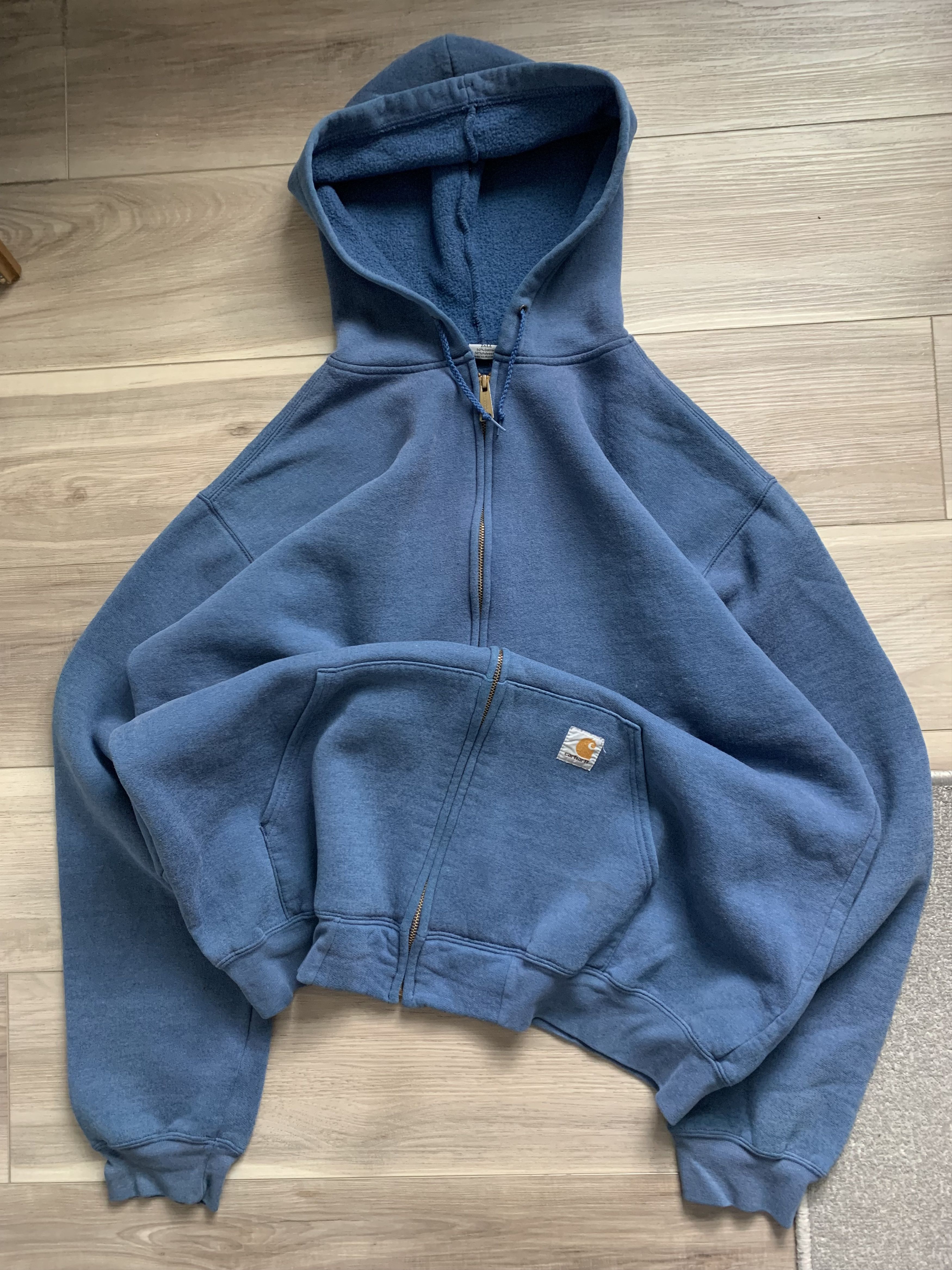 Vintage 1990s CARHARTT BLUE ZIP UP HOODIE / FITS AN OVERSIZED LARGE ...