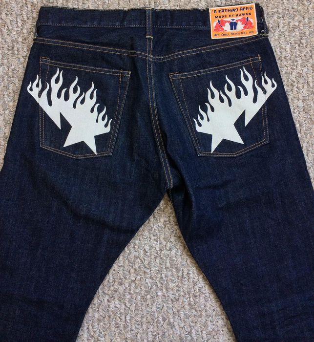 Bape OG Bapesta Flame Star Denim | Grailed