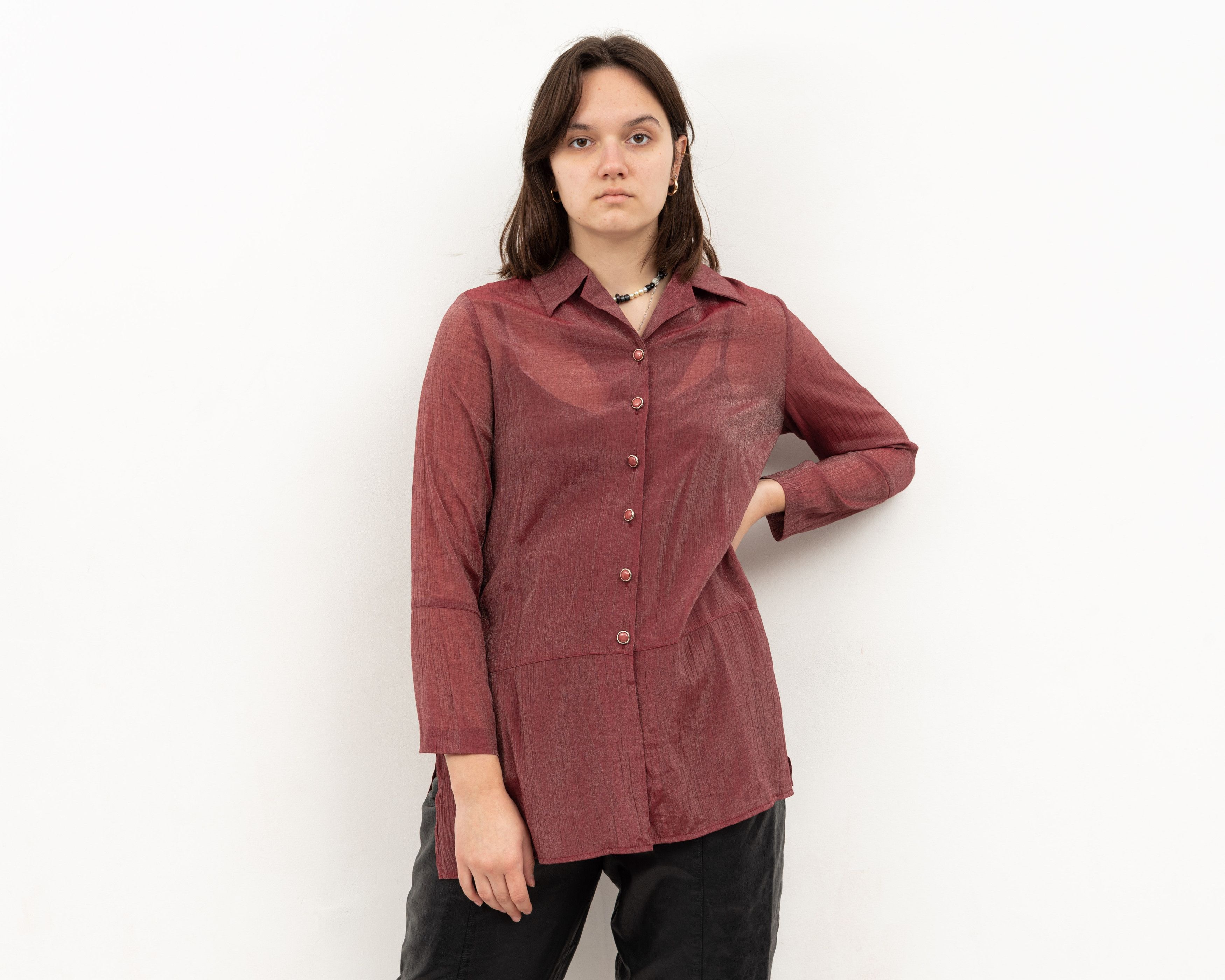 Vintage 90's Shimmery Button Up Blouse Over Shirt Retro Summer Top ...