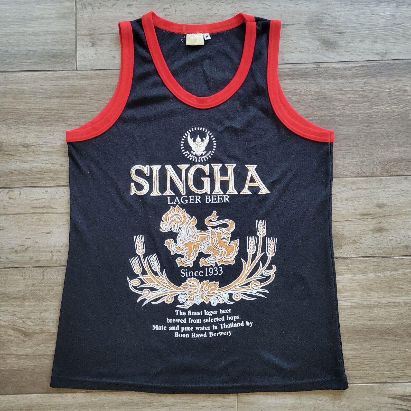 Vintage Singha Lager Beer Tank Top Medium Black and Red Soft and Thin ...