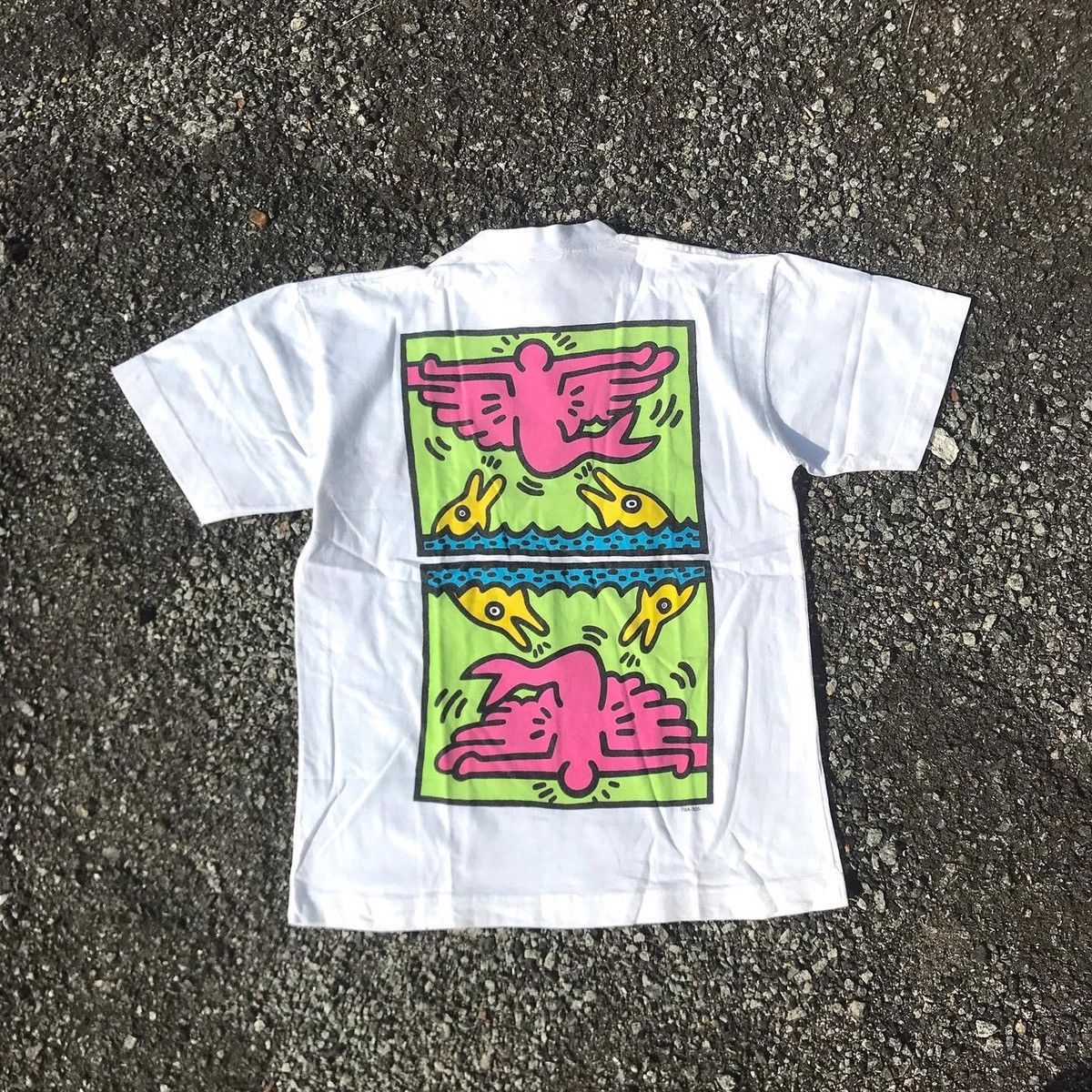 Keith Haring × Vintage Vintage Keith Haring Old Bootleg Sea Fish Logo T ...