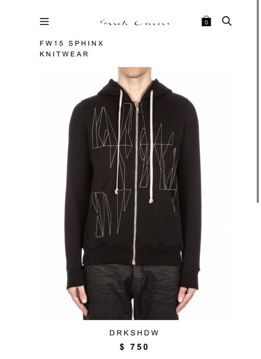 Rick Owens FW15 “Sphinx” Embroidered Jason Hoodie | Grailed