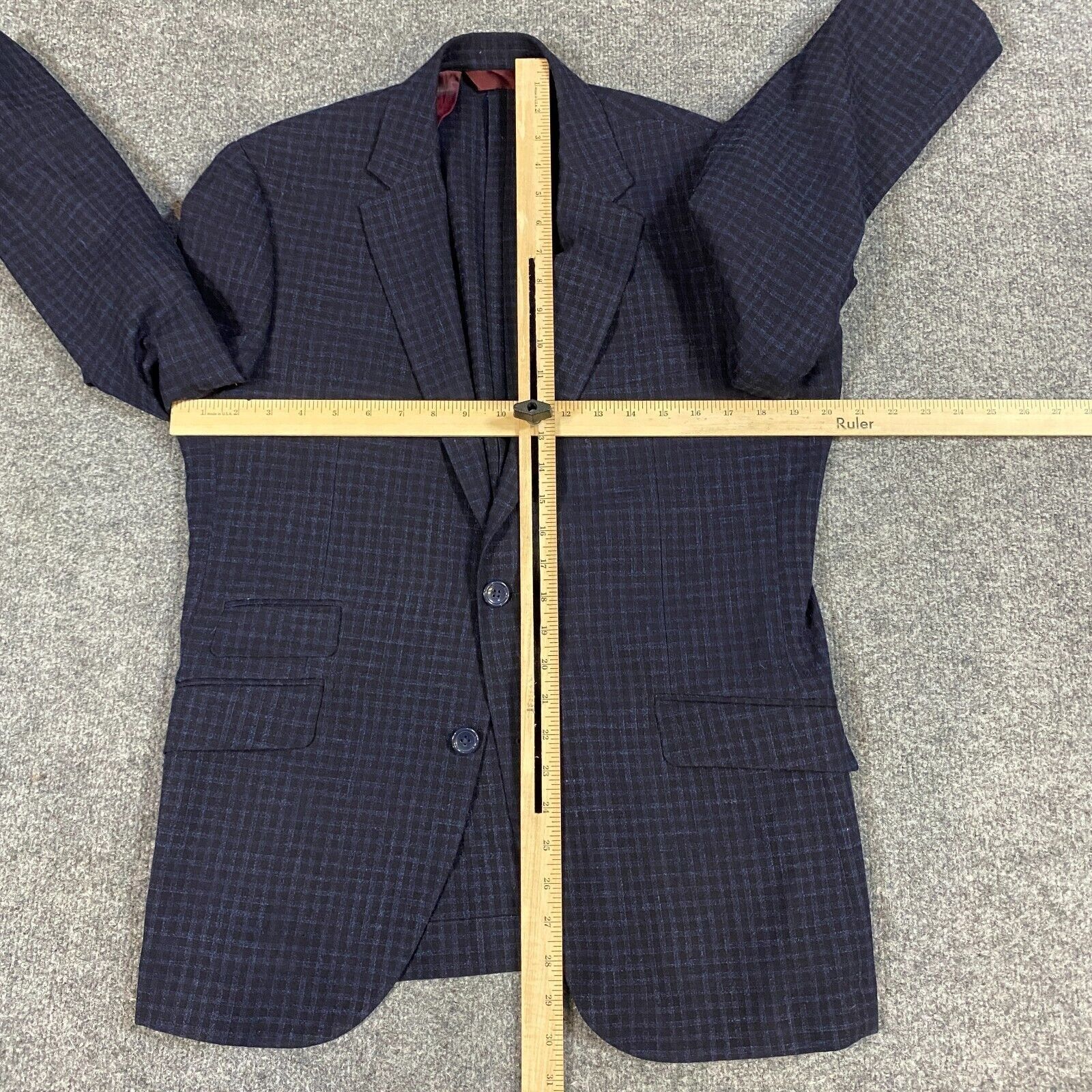 Other Reda 130s Blazer 40R Blue Plaid 2 Button Wool Silk Linen Ble ...