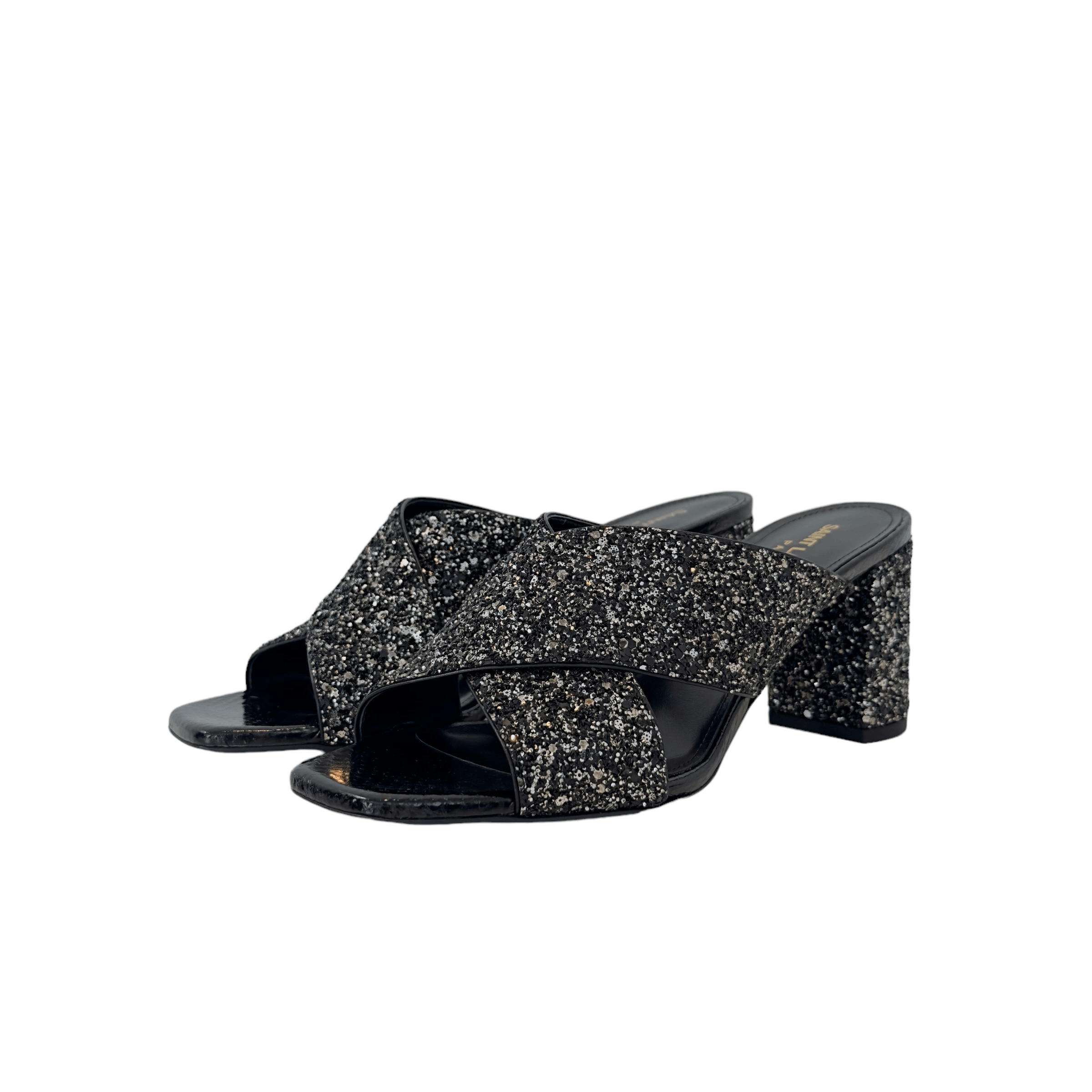 Saint Laurent Paris Saint Laurent Lou Lou Nero Glitter Sandals | Grailed