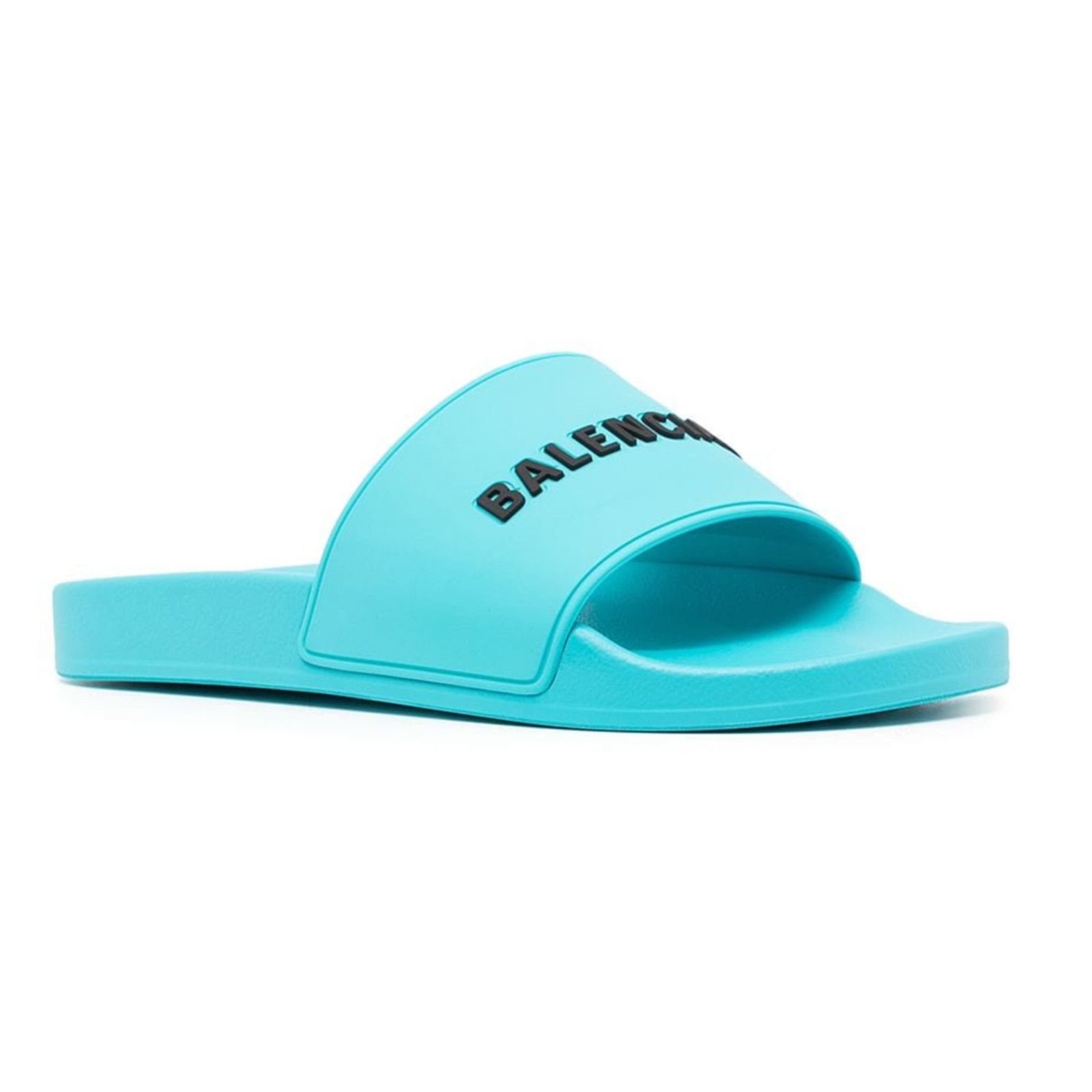 Balenciaga Balenciaga Turquoise Blue Rubber Black Logo Pool Slide | Grailed