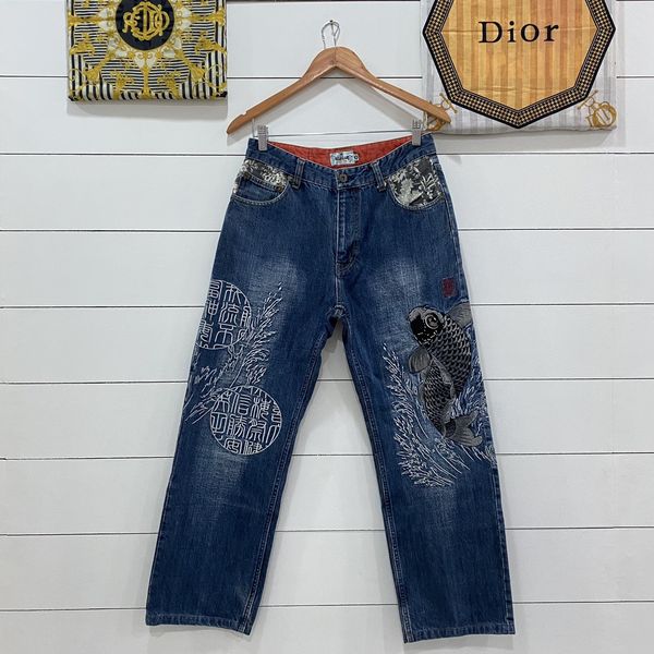 Japanese Brand Karakuri Japanese Embroidered Koi Fish Denim Jeans | Grailed
