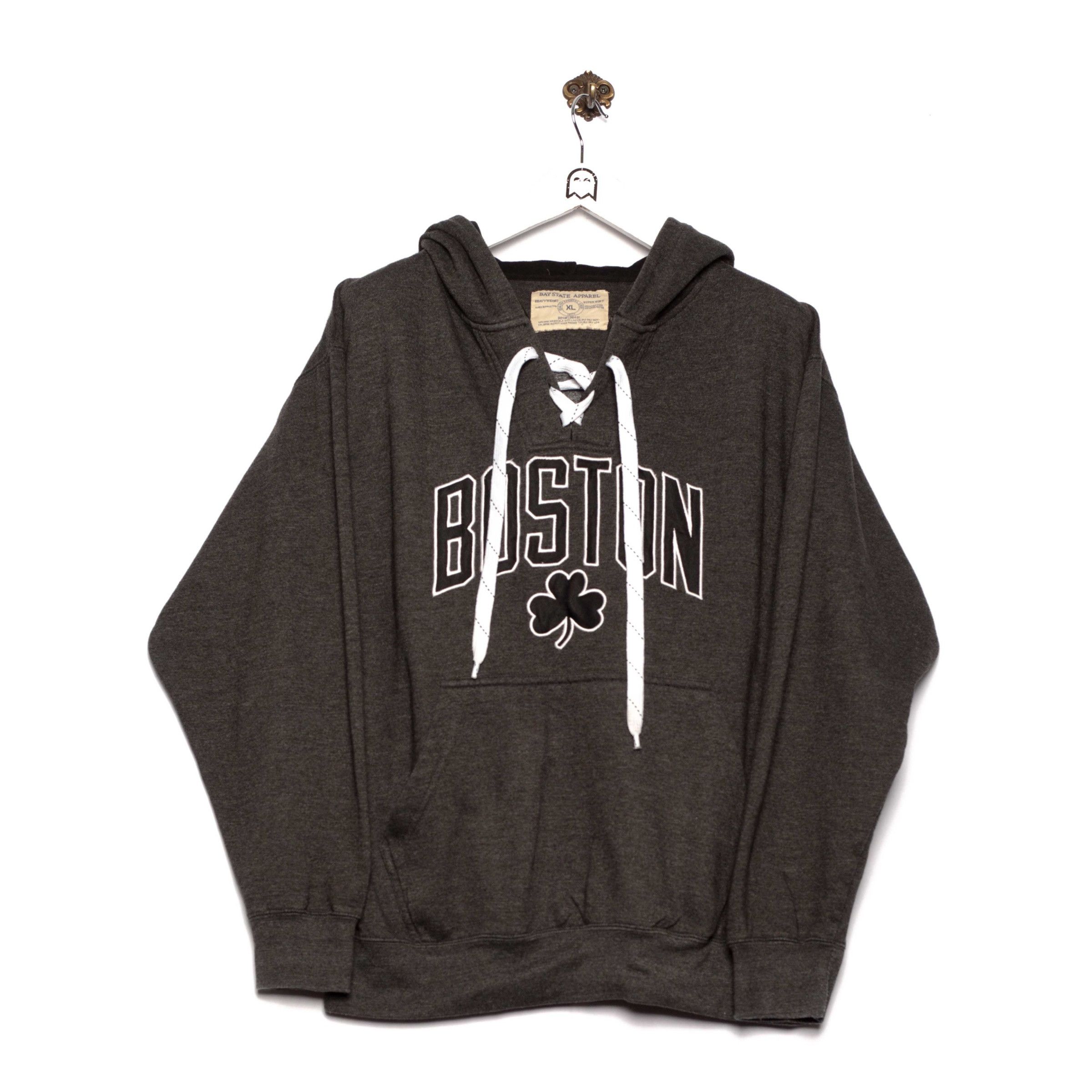 Vintage Bay State Apparel Hoodie Boston Lucky Charm Patch Grey | Grailed
