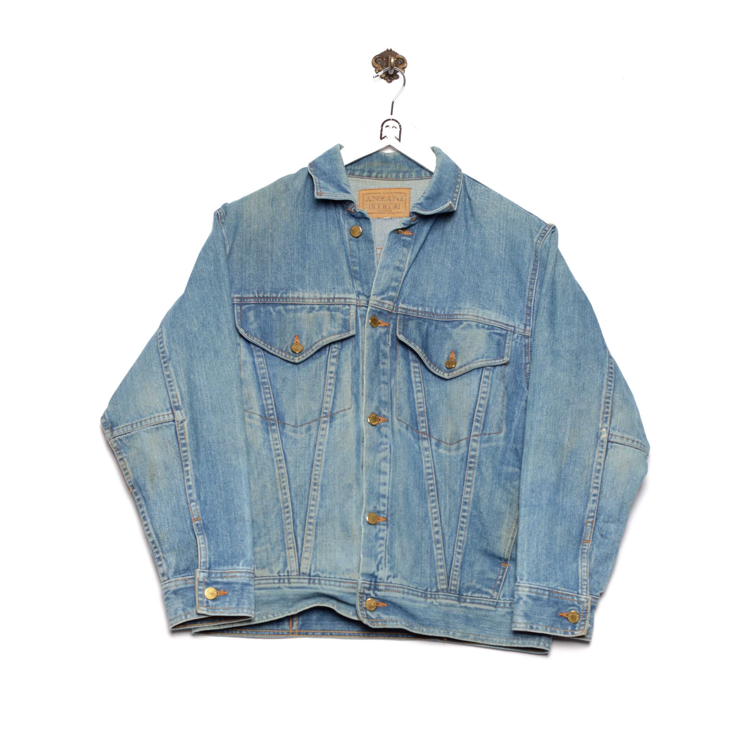 Vintage Anzani Acid washed blue denim jacket | Grailed