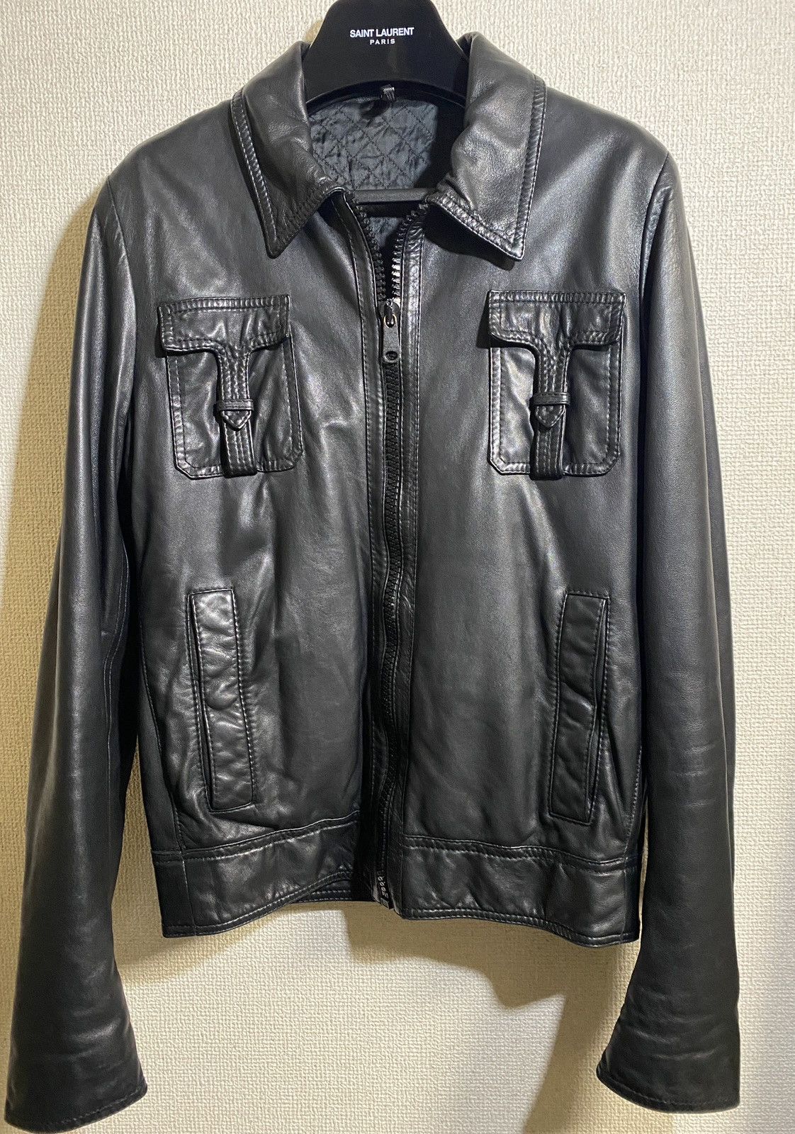 Dior × Hedi Slimane aw05 dior homme iconic T pocket leather jacket Hedi Slimane | Grailed