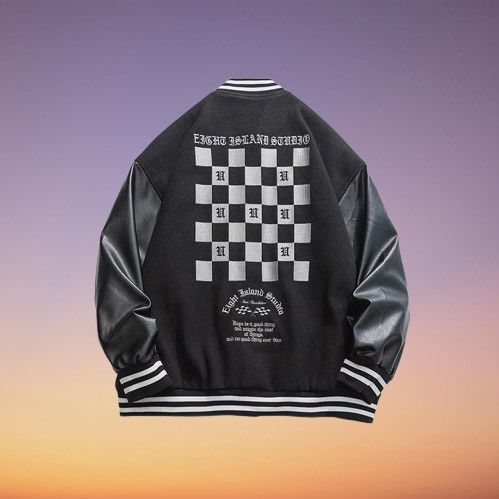 Japanese Brand × Varsity Jacket × Very Cool Back Checkered Varsity ...