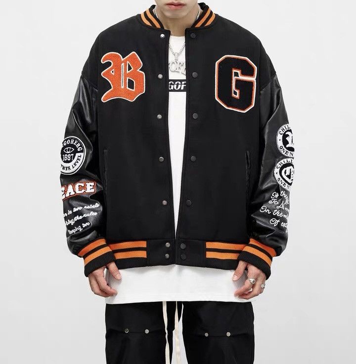 Japanese Brand × Varsity Jacket × Very Cool Funky Black Varsity Jacket ...