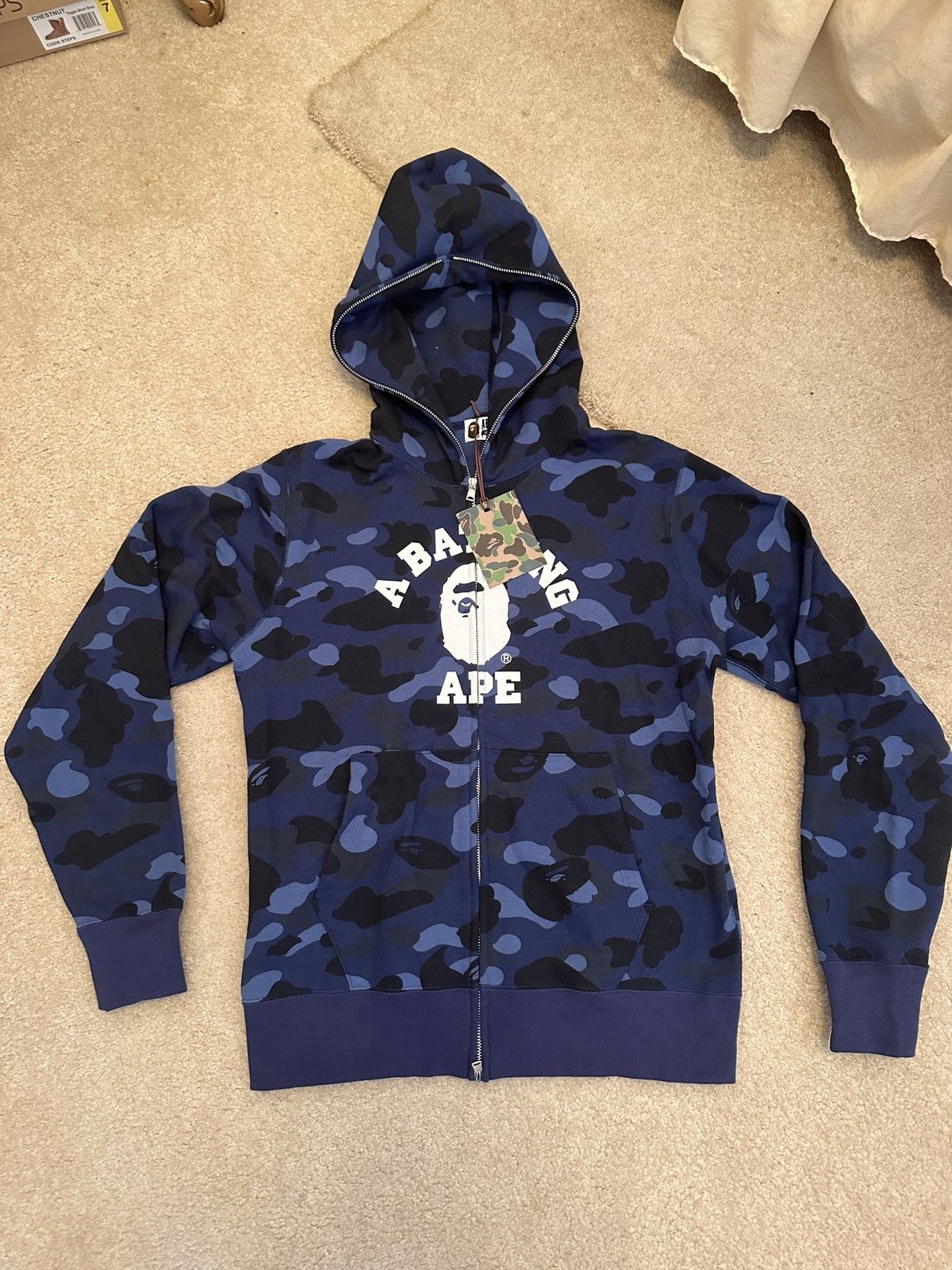 Bape BAPE NAVY BLUE CAMO COLLEGE FULL ZIP UP HOODIE LARGE | Grailed