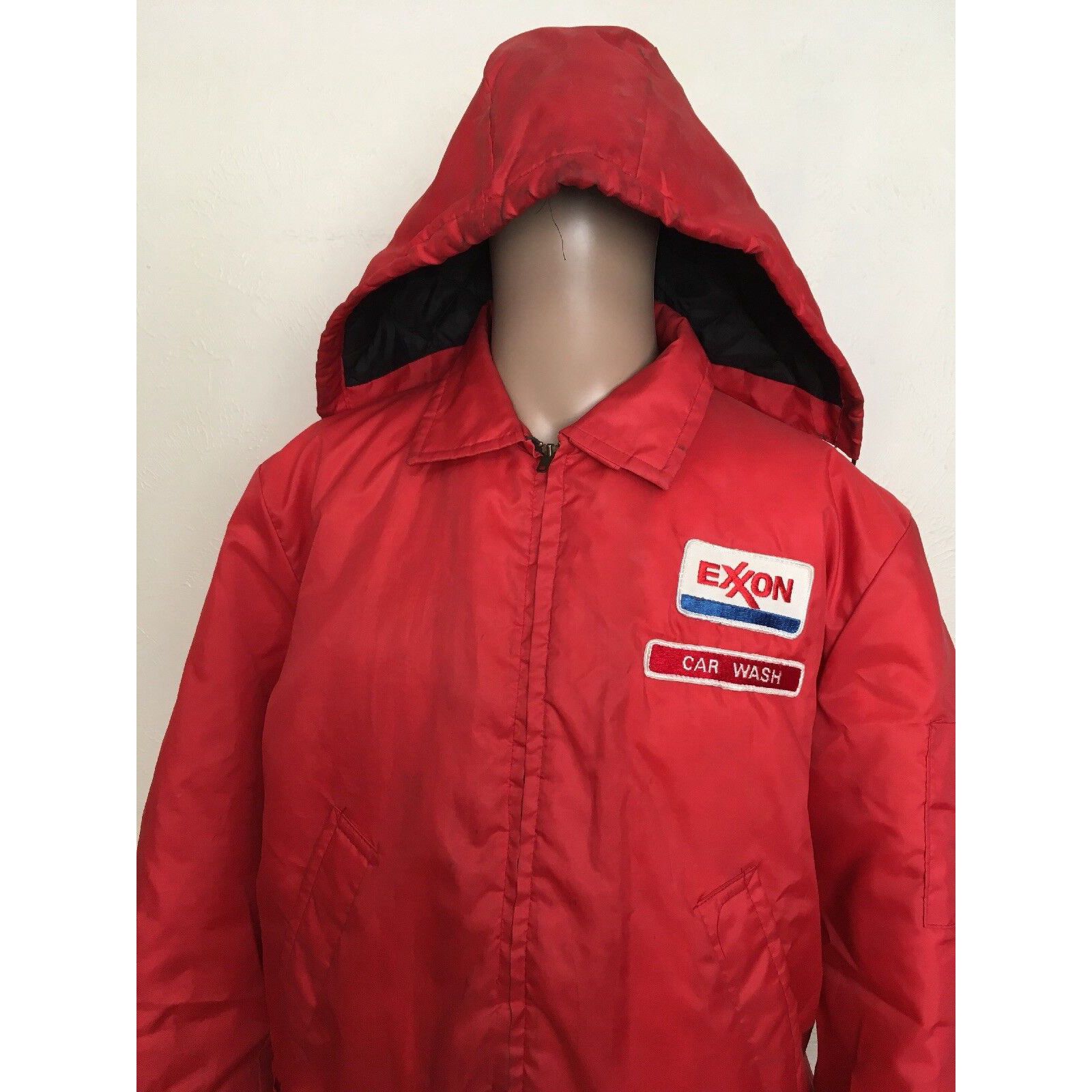 Vintage VTG 60s EXXON CAR WASH UNION MADE POLAR COAT Red Hood Stains L ...