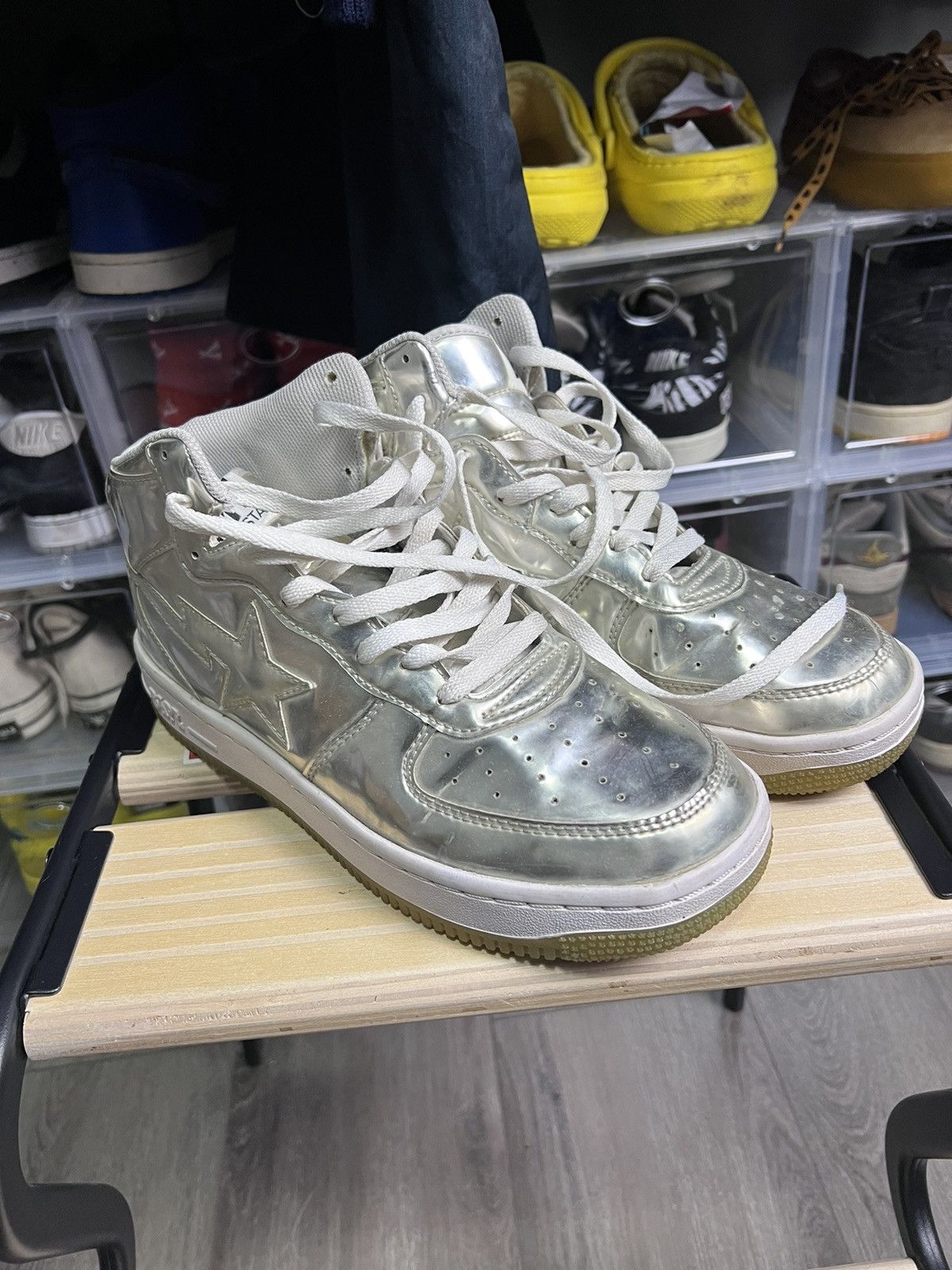 Bape Bapesta High - Mettalic / Silver Foil | Grailed