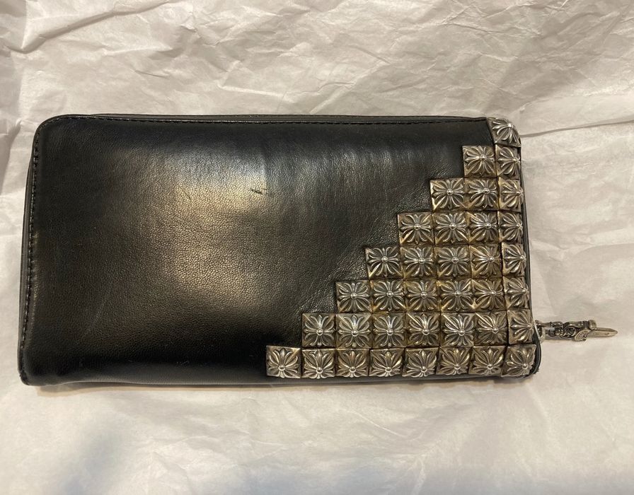 Chrome Hearts Silver maltese cross pyramid stud and leather wallet ...