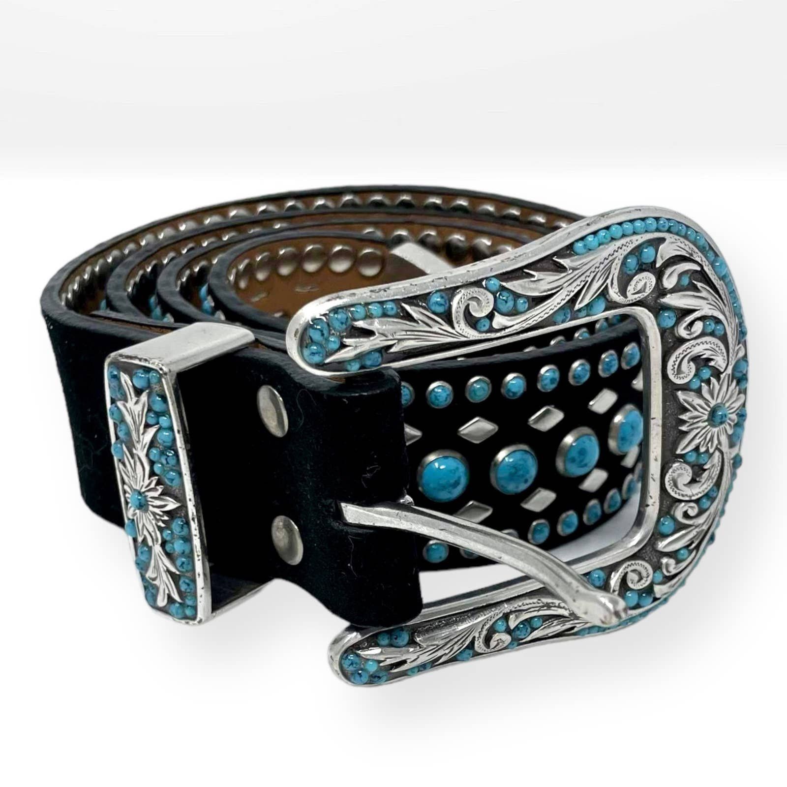 Nocona 00s NOCONA BELT CO Vintage Black Blue Leather Studded Bling | Grailed