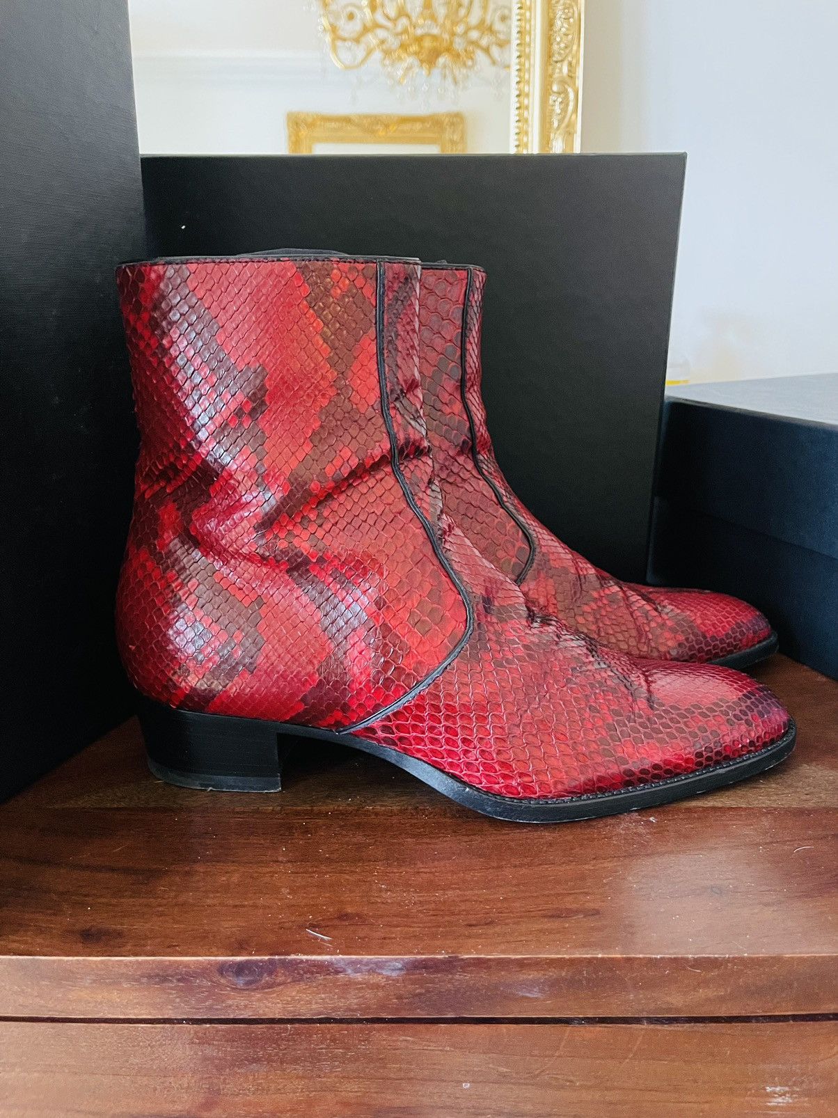 Saint Laurent Paris × Yves Saint Laurent Saint Laurent Red Python Wyatt ...